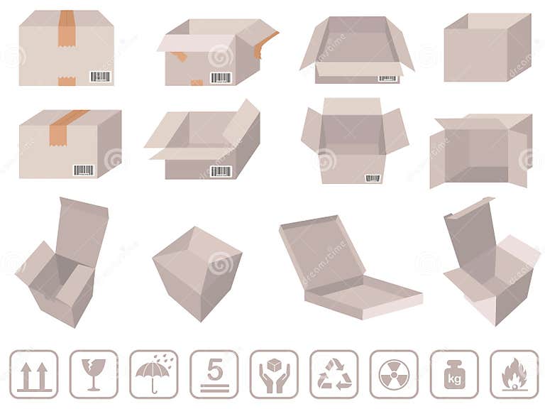 Brown Box Packaging - Vector Cardboard Boxes with Signs Stock Vector ...
