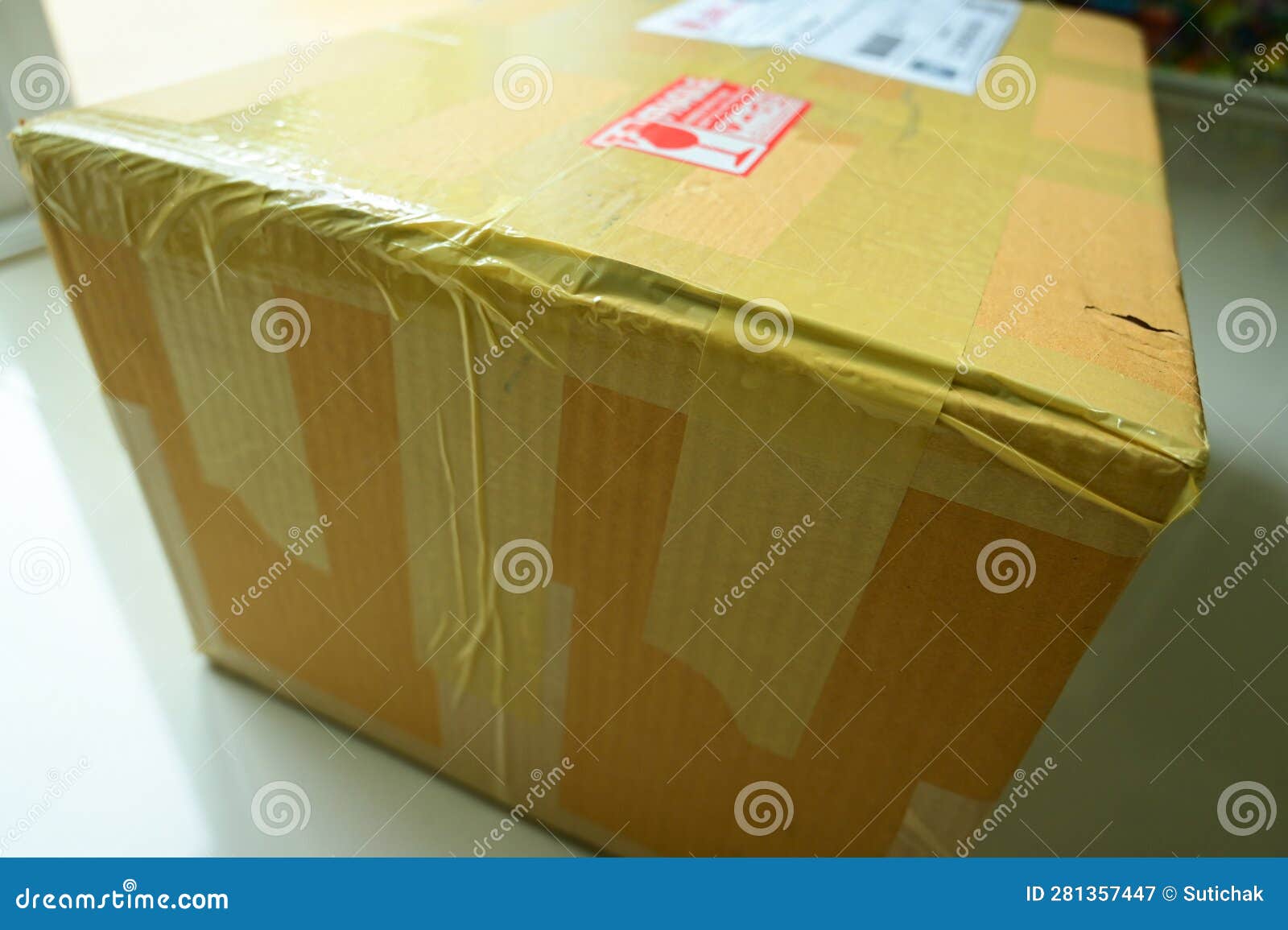 Brown Box Packaging with Warning Symbol Stock Image - Image of blank ...