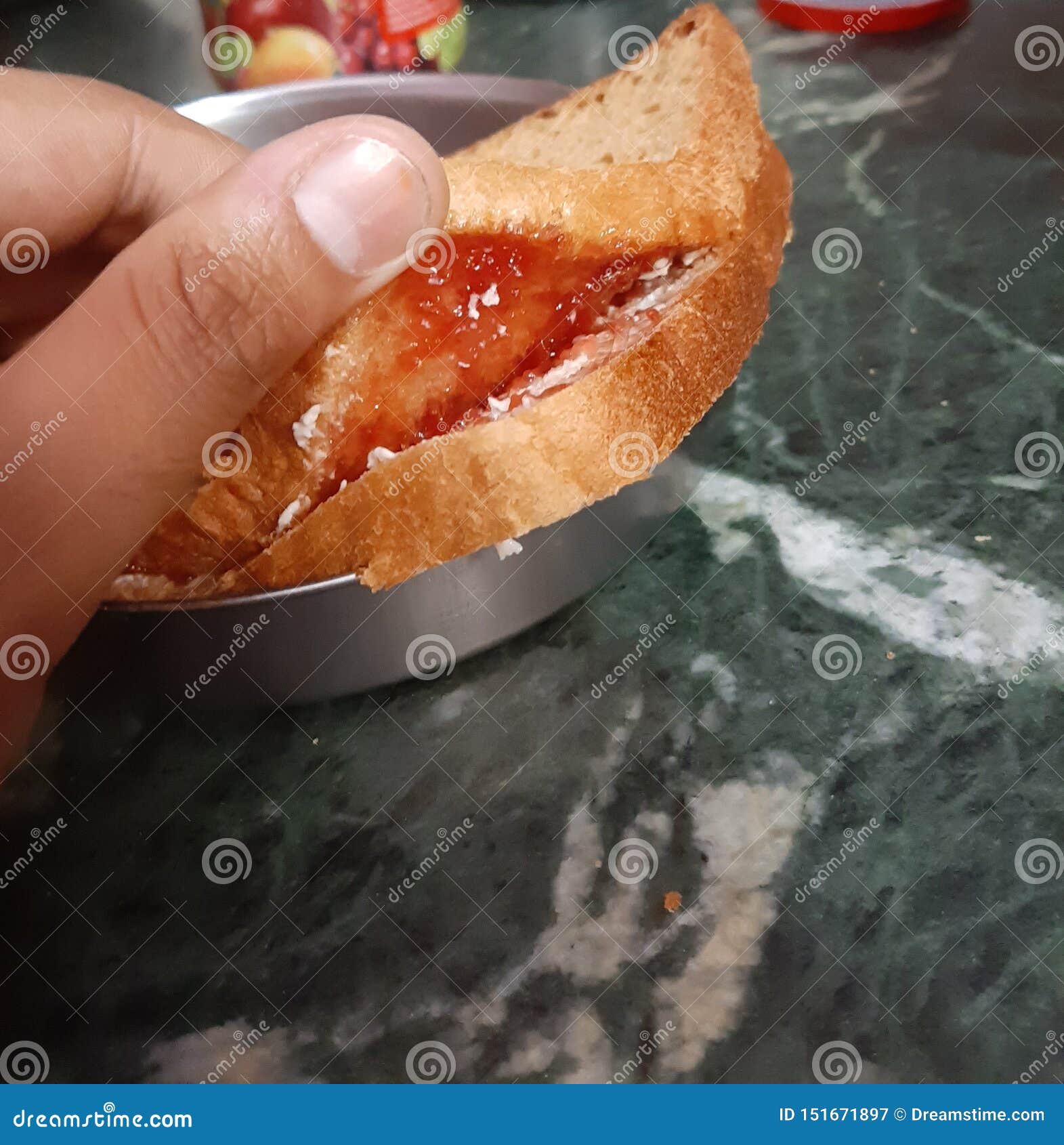 Brown Bread with Mix Fruit Jam and Cream Inside. Breakfast. Stock Image ...