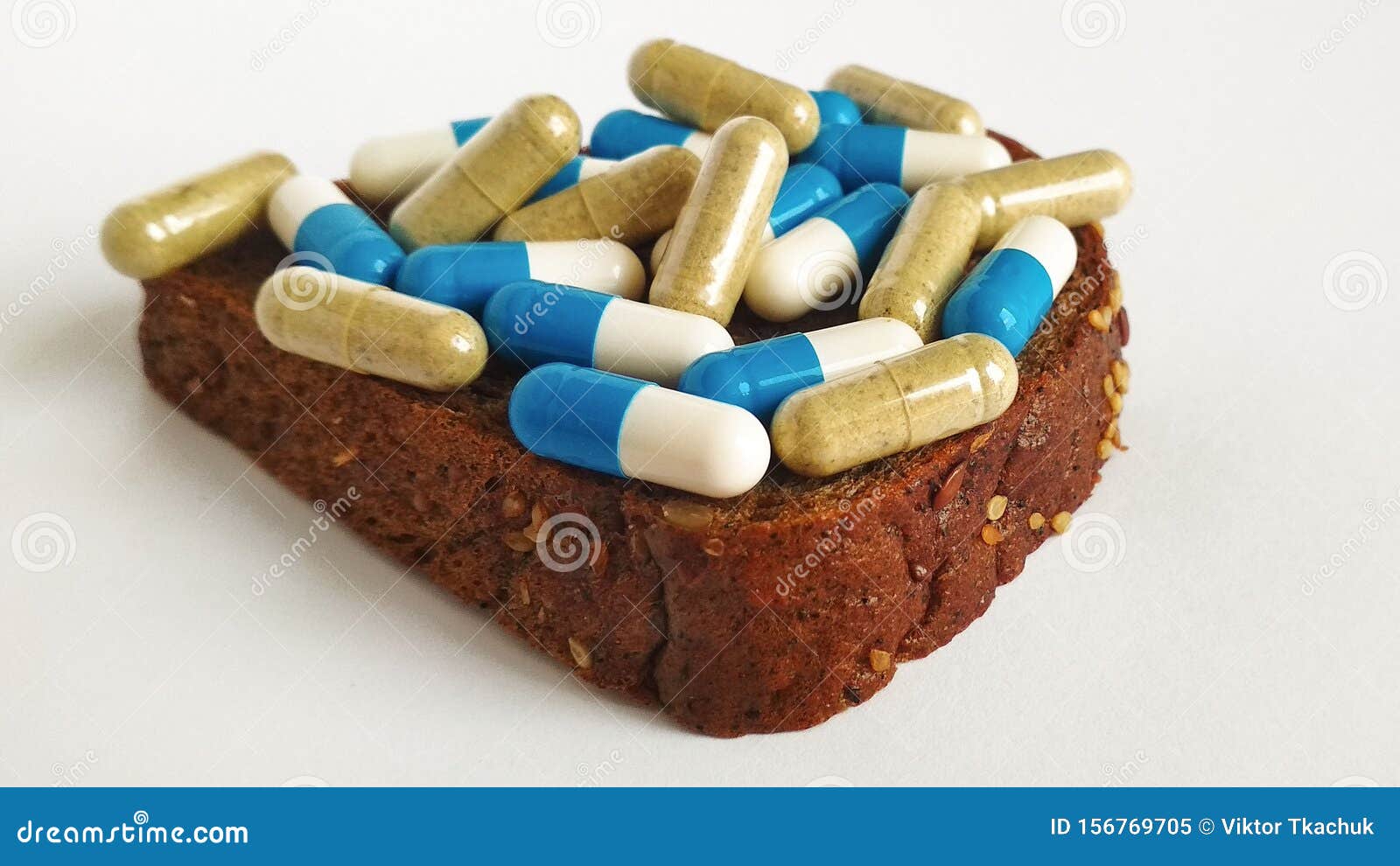 Brown Bread Sandwich and Tablets on Top Stock Image - Image of medicine ...