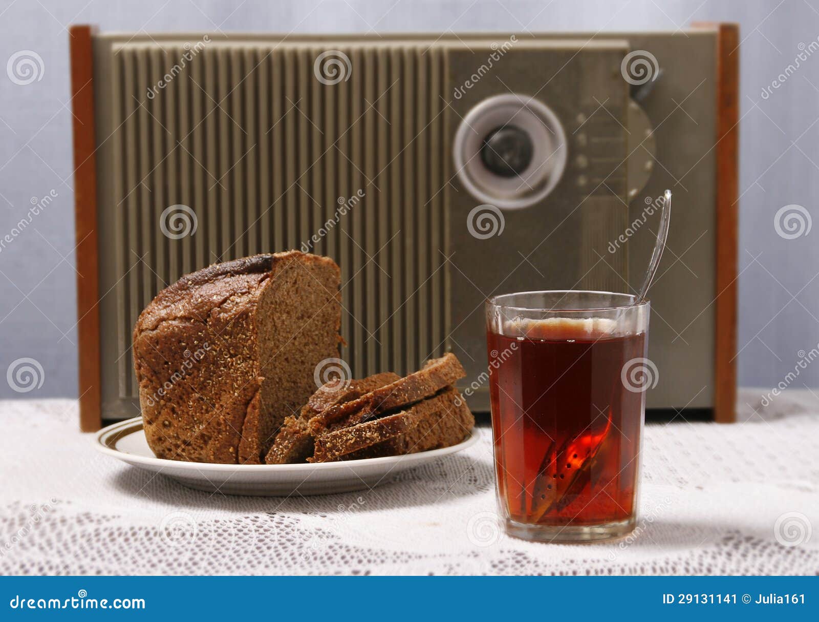 Brown bread, tea, radio stock image. Image of sliced - 29131141