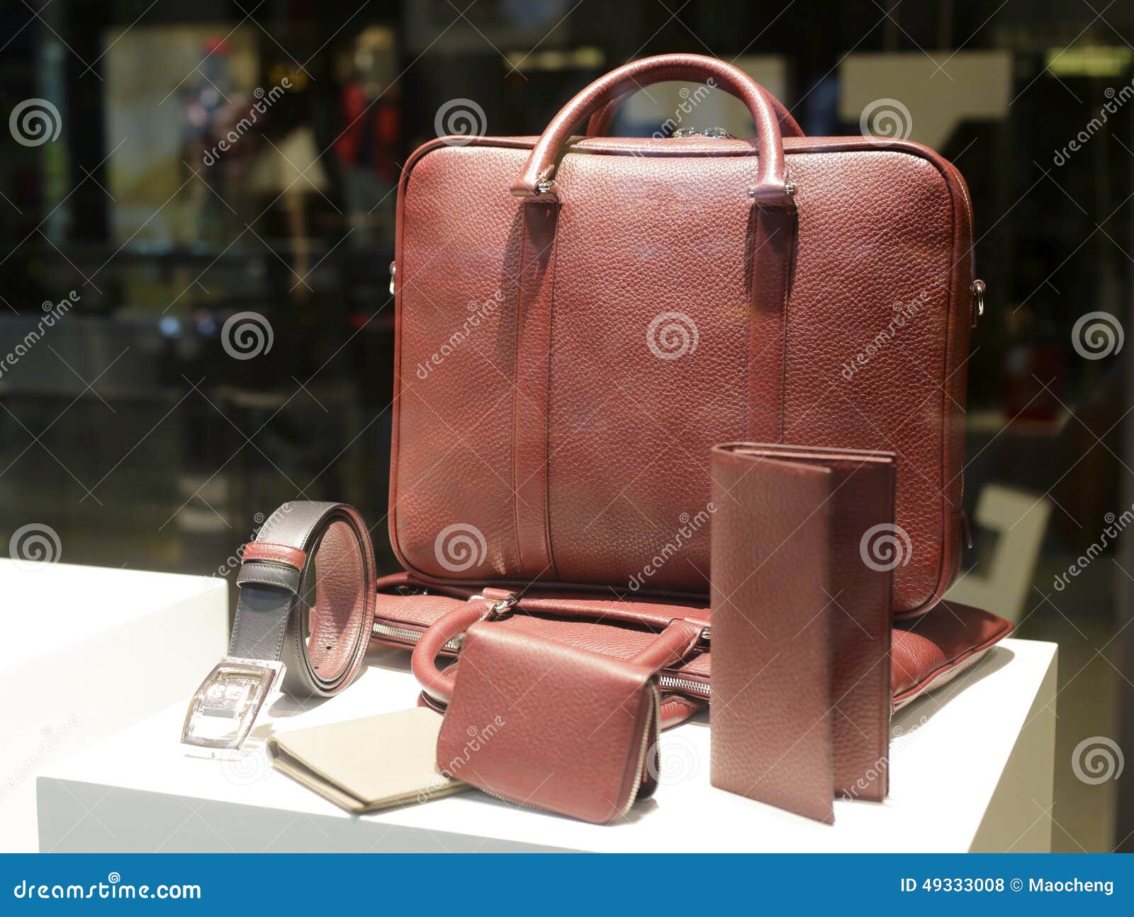 Brown Briefcase and Wallet, Belt Stock Photo - Image of shop, kong ...