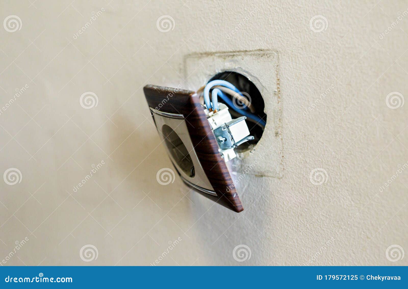 Brown Broken Electrical Socket Fell Out of the Wall. the Socket is Torn ...