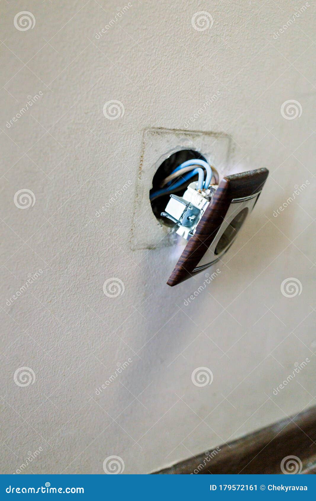 Brown Broken Electrical Socket Fell Out of the Wall. the Socket is Torn ...