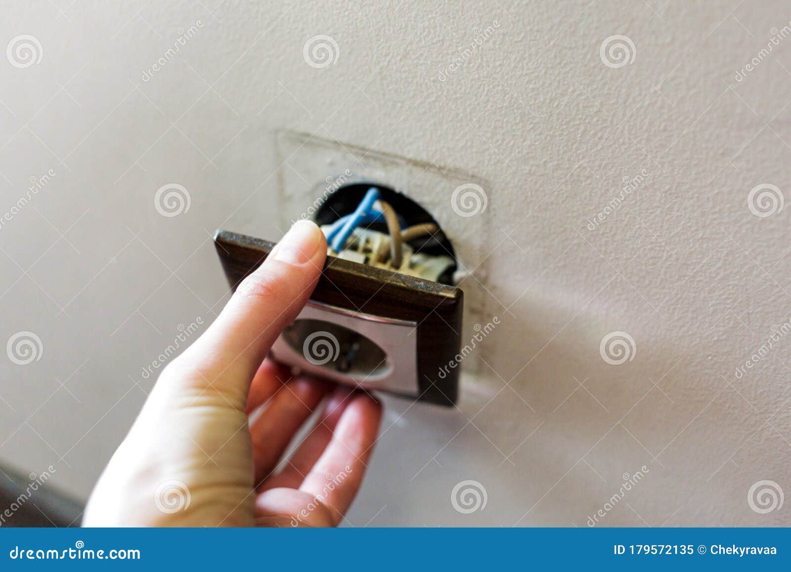 Brown Broken Electrical Socket Fell Out of the Wall. the Socket is Torn ...