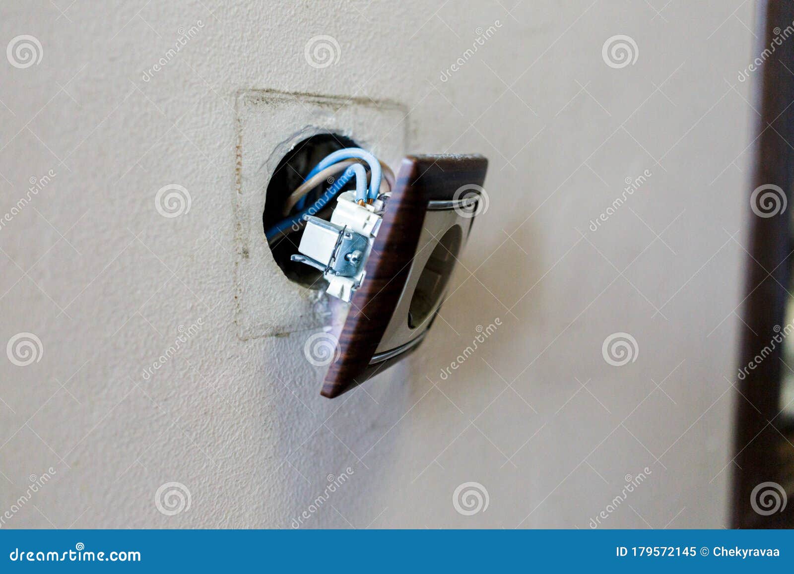 Brown Broken Electrical Socket Fell Out of the Wall. the Socket is Torn ...