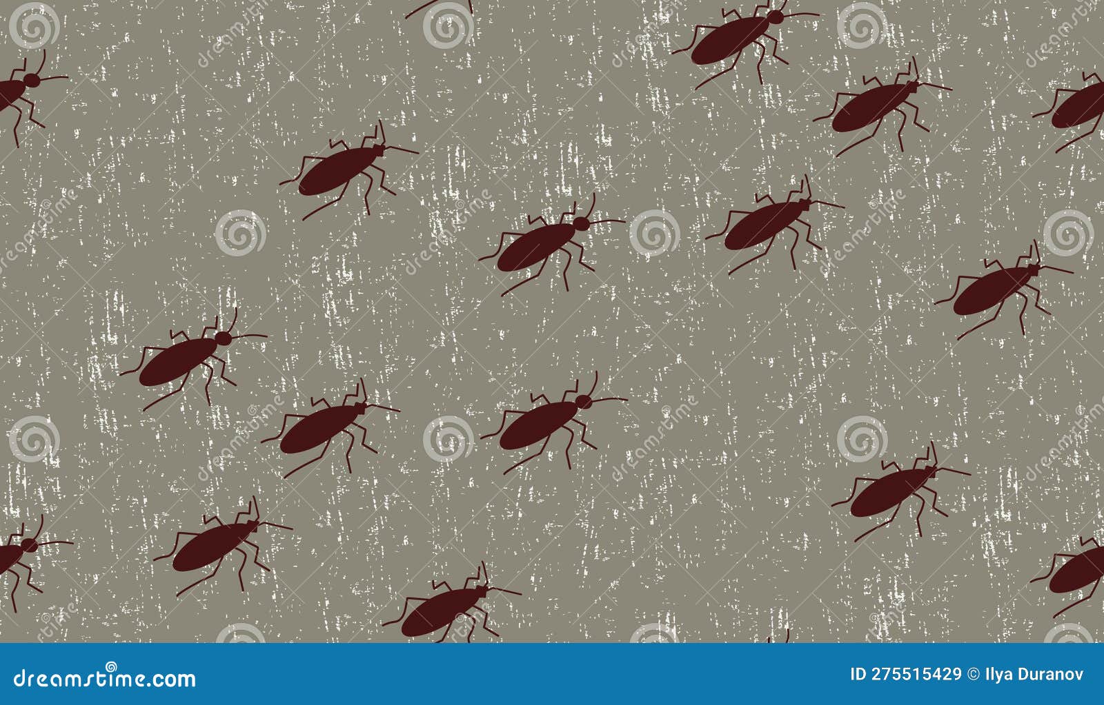 Brown Bugs Crawling. Seamless Pattern with Small Cockroaches on ...
