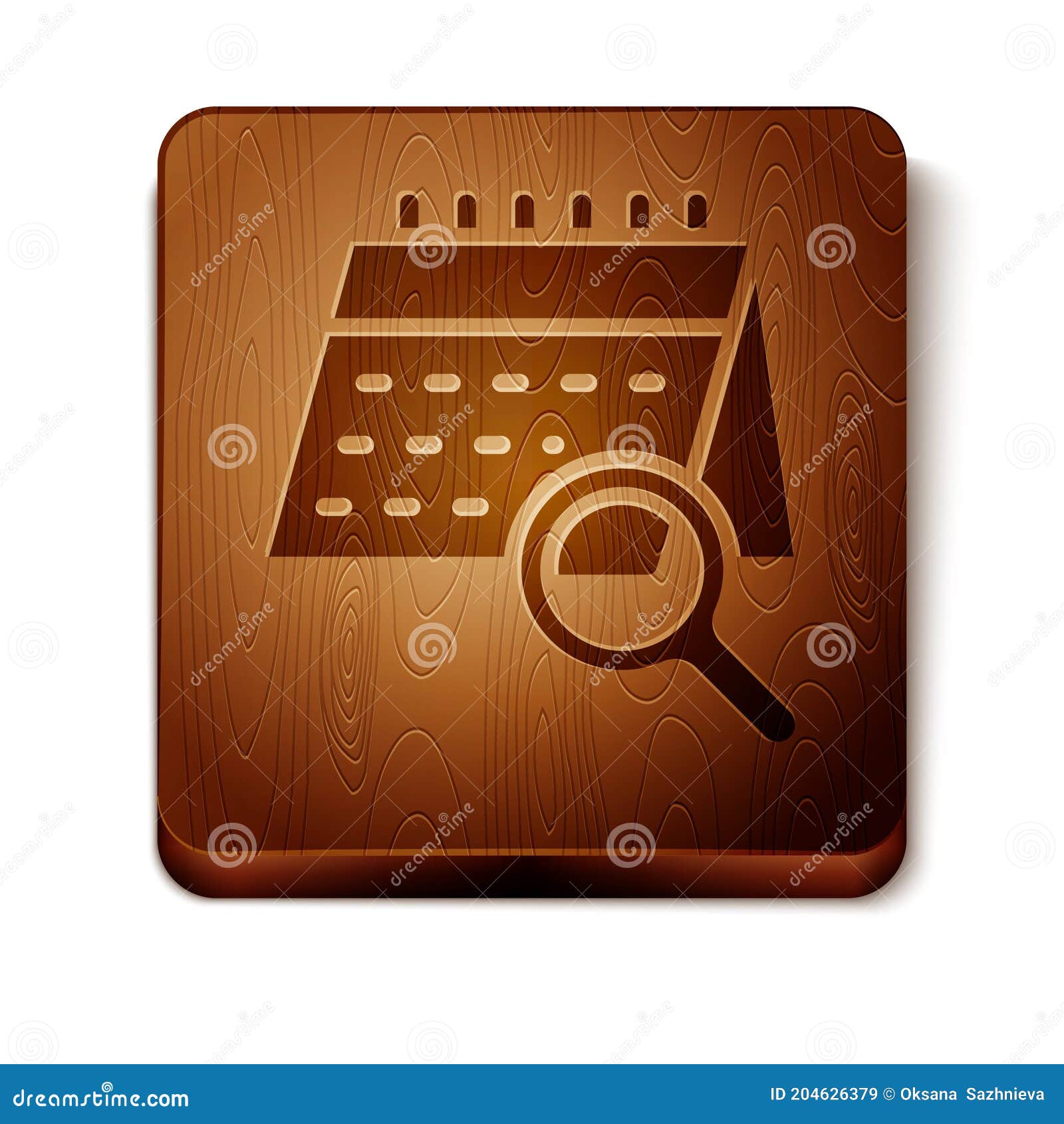 Brown Calendar Search Icon Isolated on White Background. Wooden Square ...