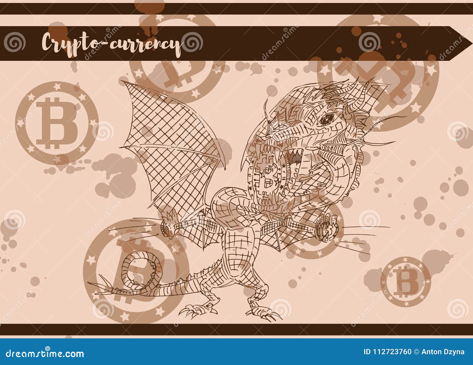 Brown Card Dragon Caught Bitcoin Stock Illustration - Illustration of ...