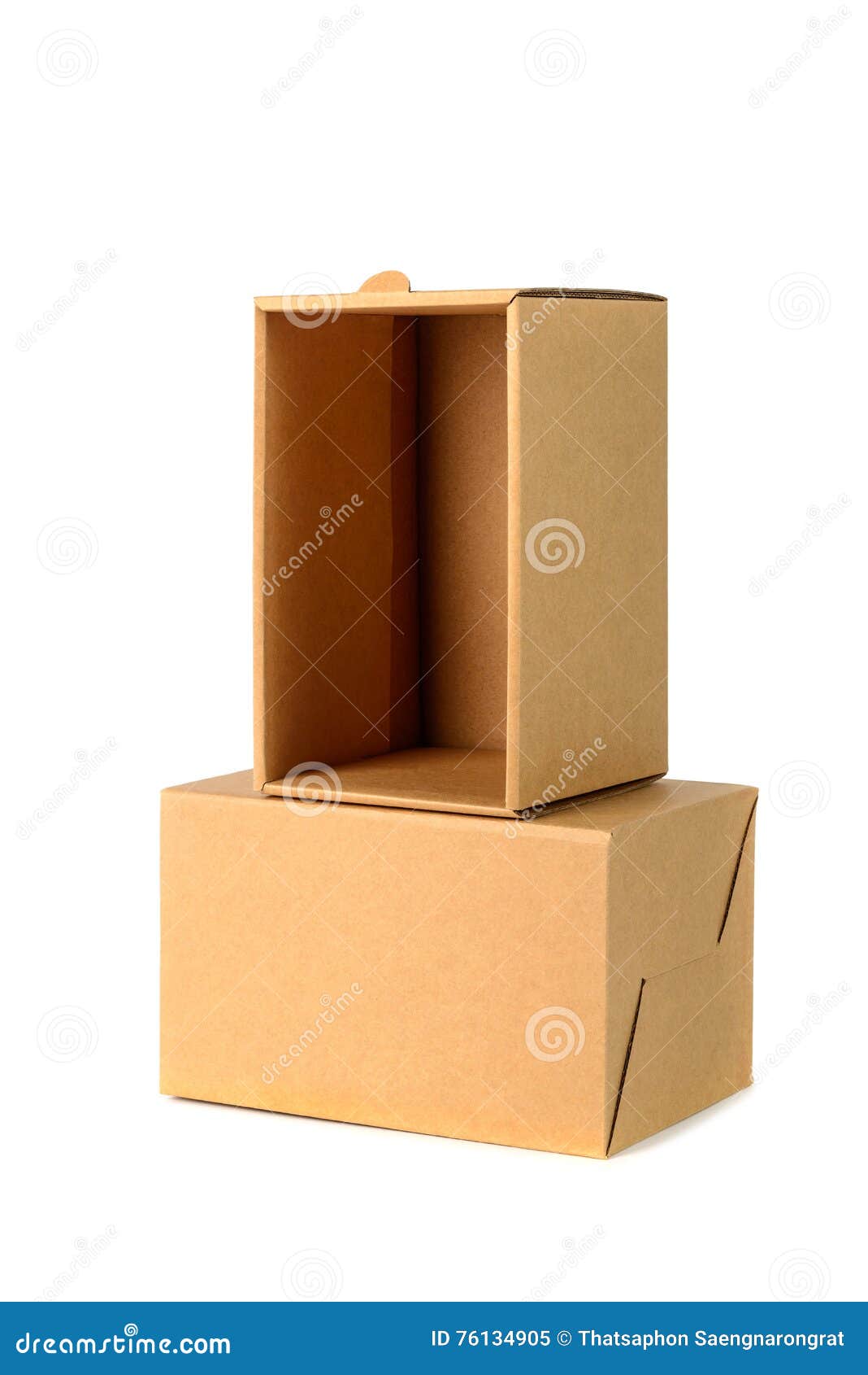 Brown Cardboard Box Package with Cover, Isolated on White Backgr Stock ...