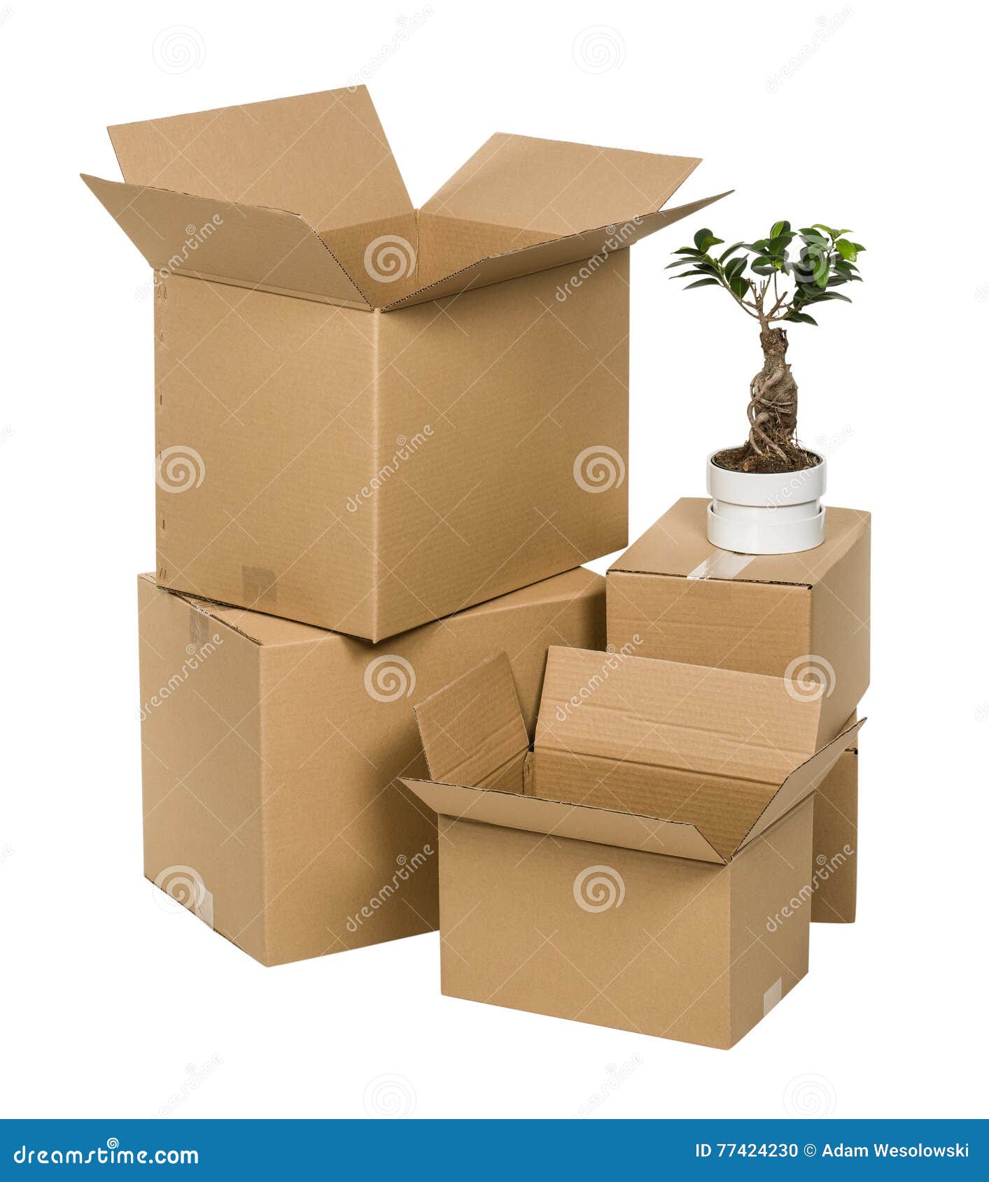 Brown Cardboard Box Set Isolated on White Stock Photo - Image of ...