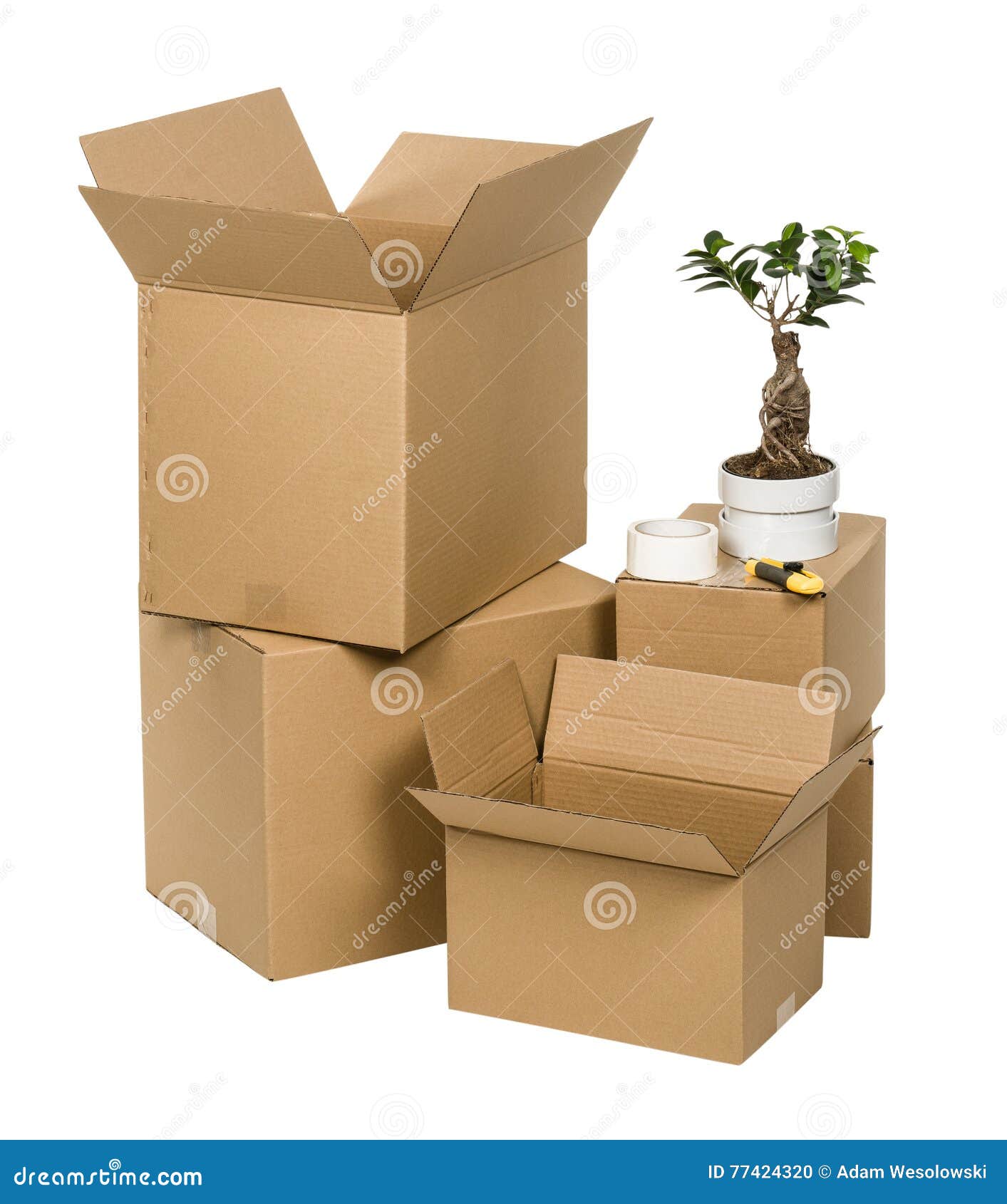 Brown Cardboard Box Set Isolated on White Stock Photo - Image of opened ...