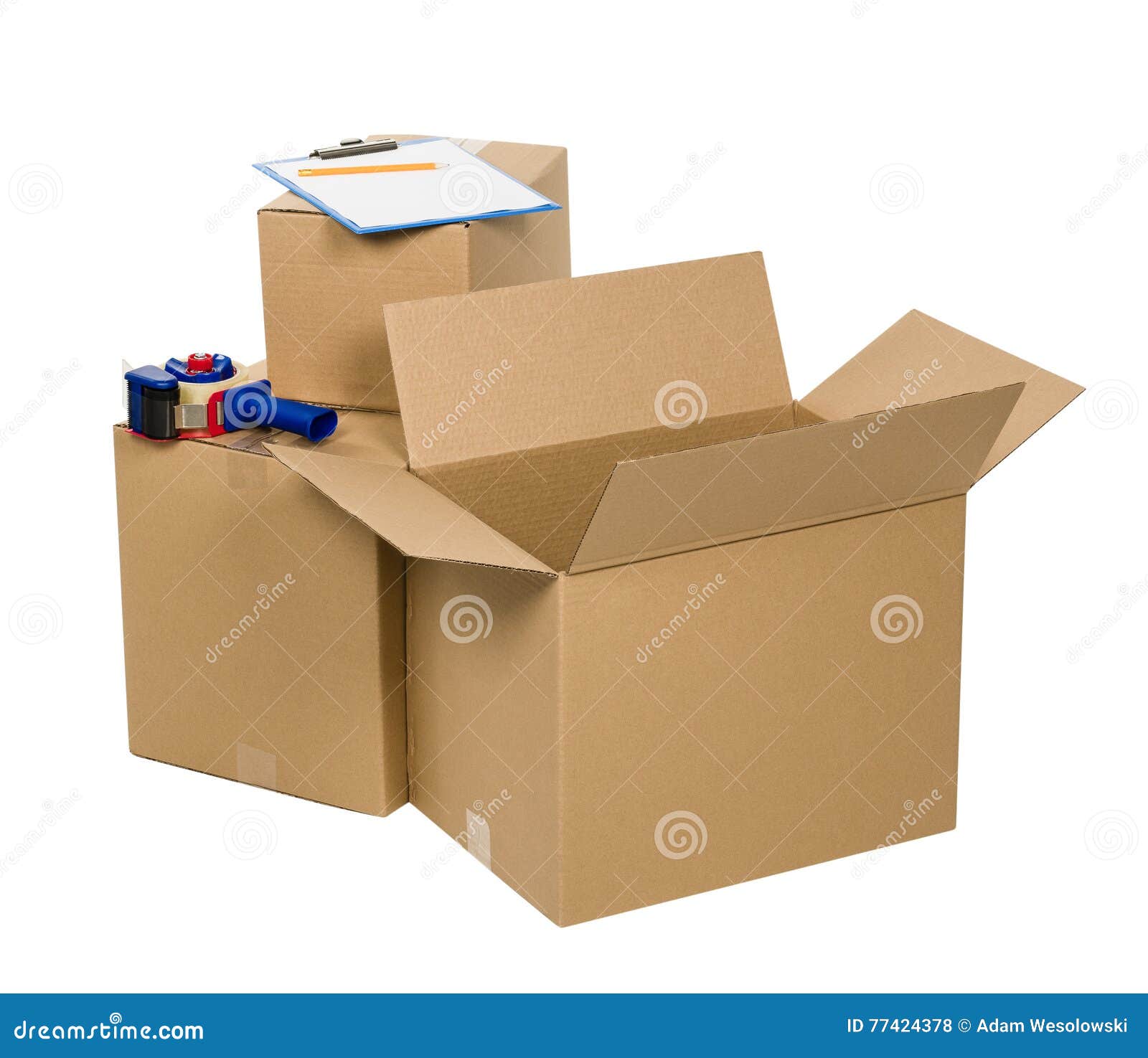 Brown Cardboard Box Set Isolated on White Stock Photo - Image of beige ...