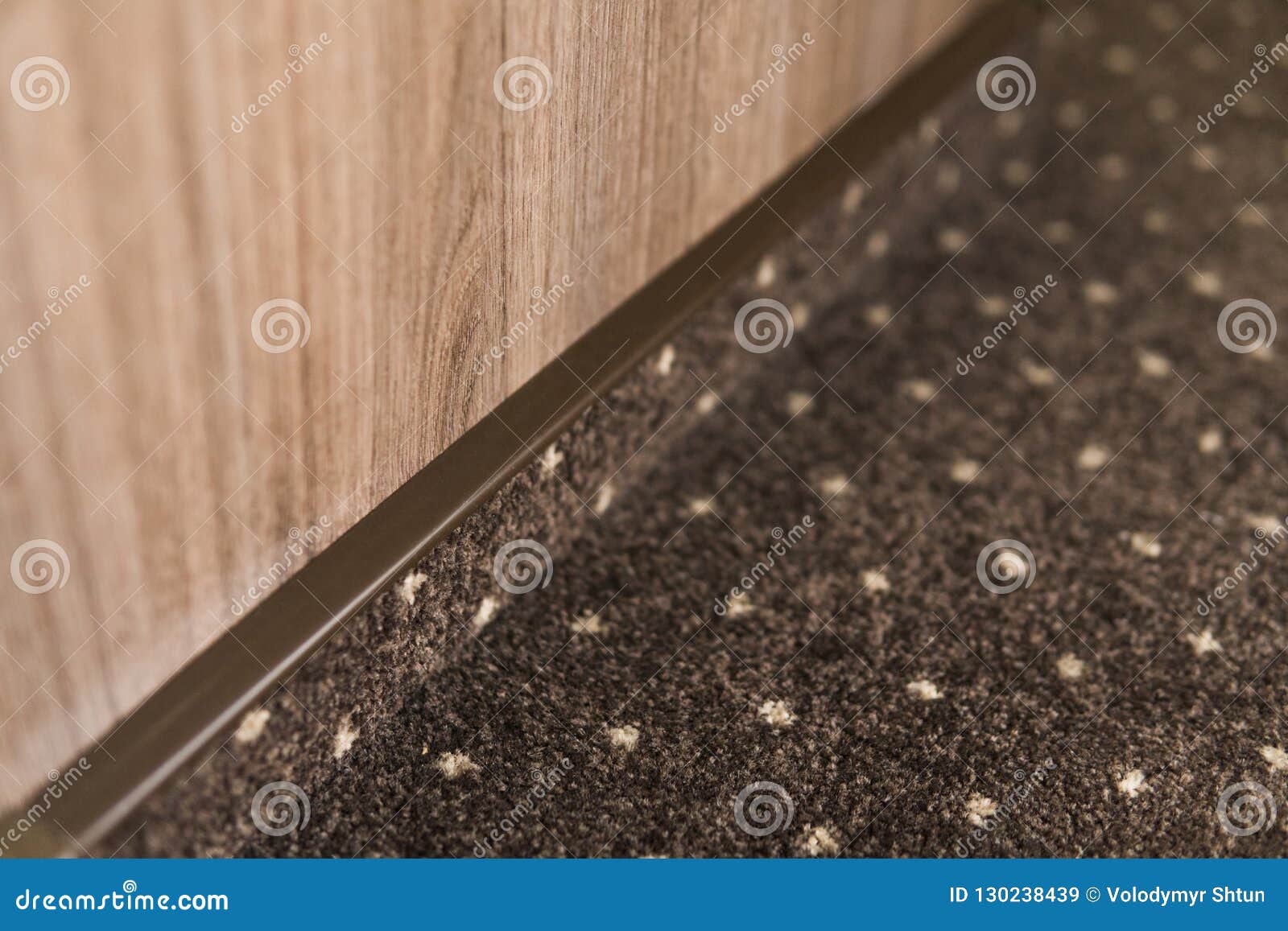 Brown Carpet Floor with a White Dots with a Carpet Baseboard on a Wood ...