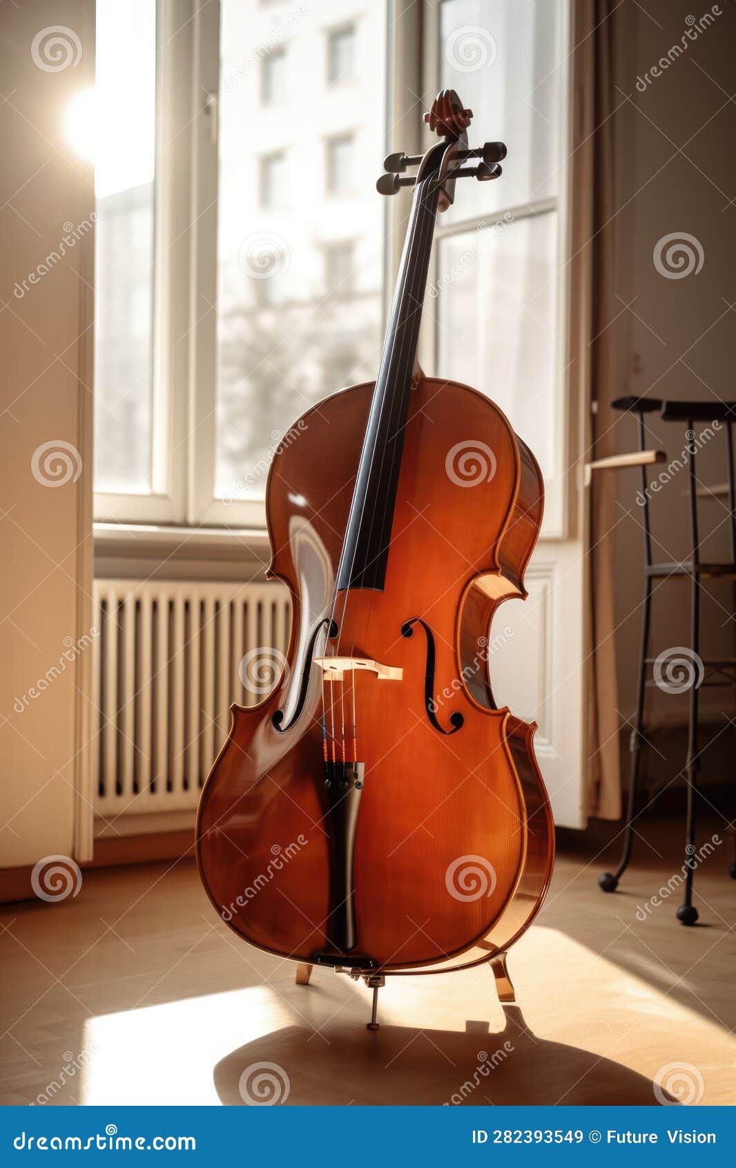 Brown Cello Displayed Next To Window in Sunny Room, Created Using ...