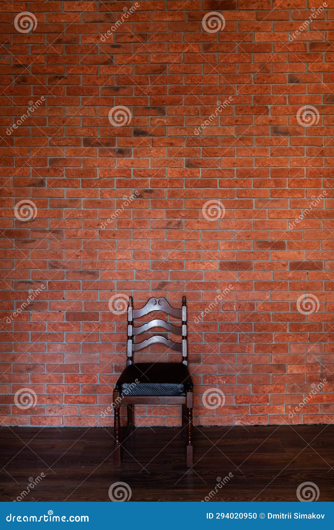 Brown Chair on a Brick Wall in a Room Interior Minimalism Stock Photo ...