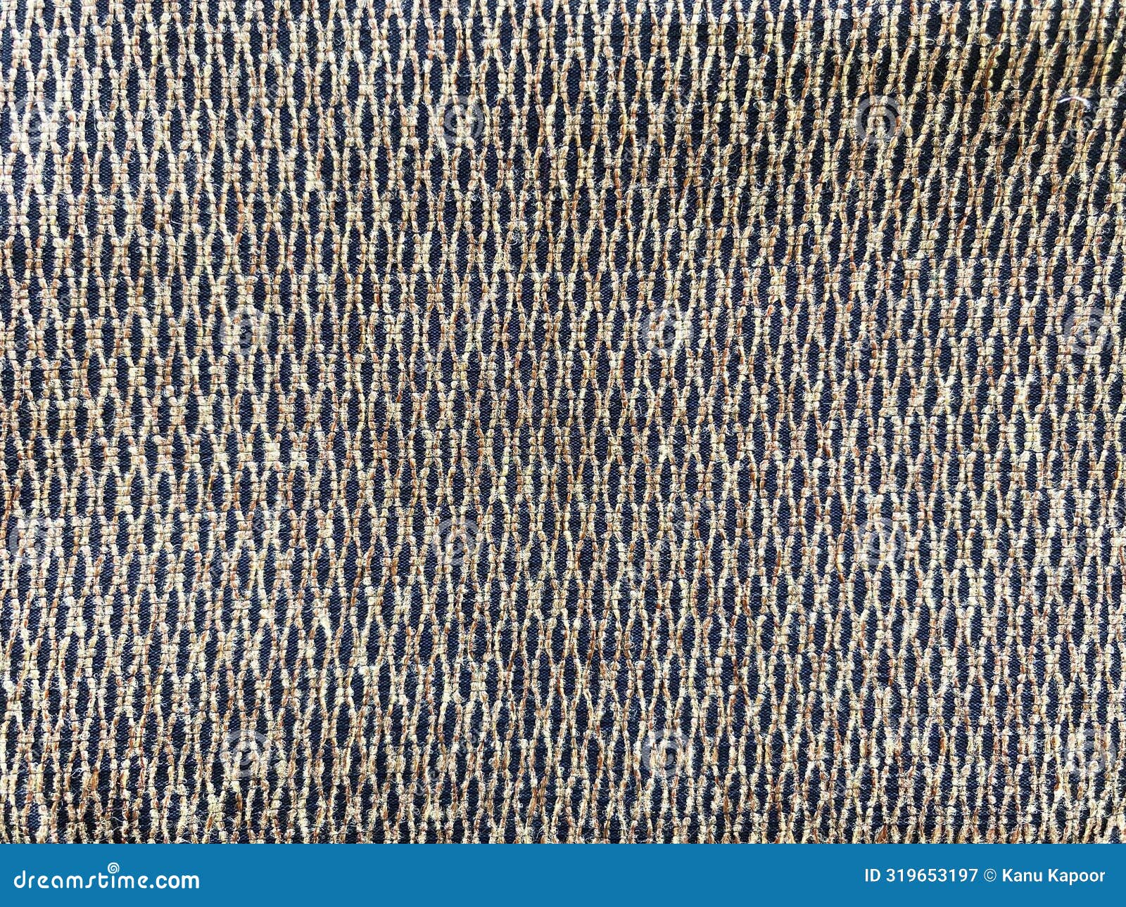 Brown Checkered Lines Stitching All Over on Black Silk Fabric Stock ...