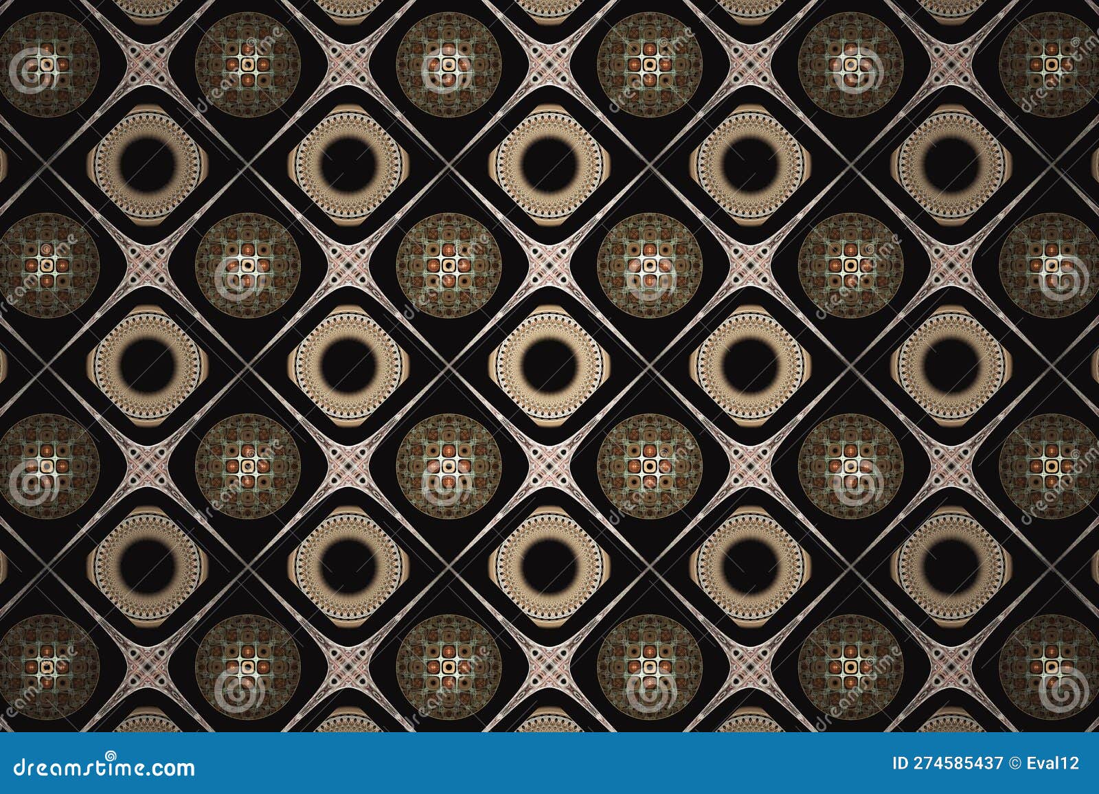 Brown Checkered Pattern of Squares and Circles on a Black Background ...