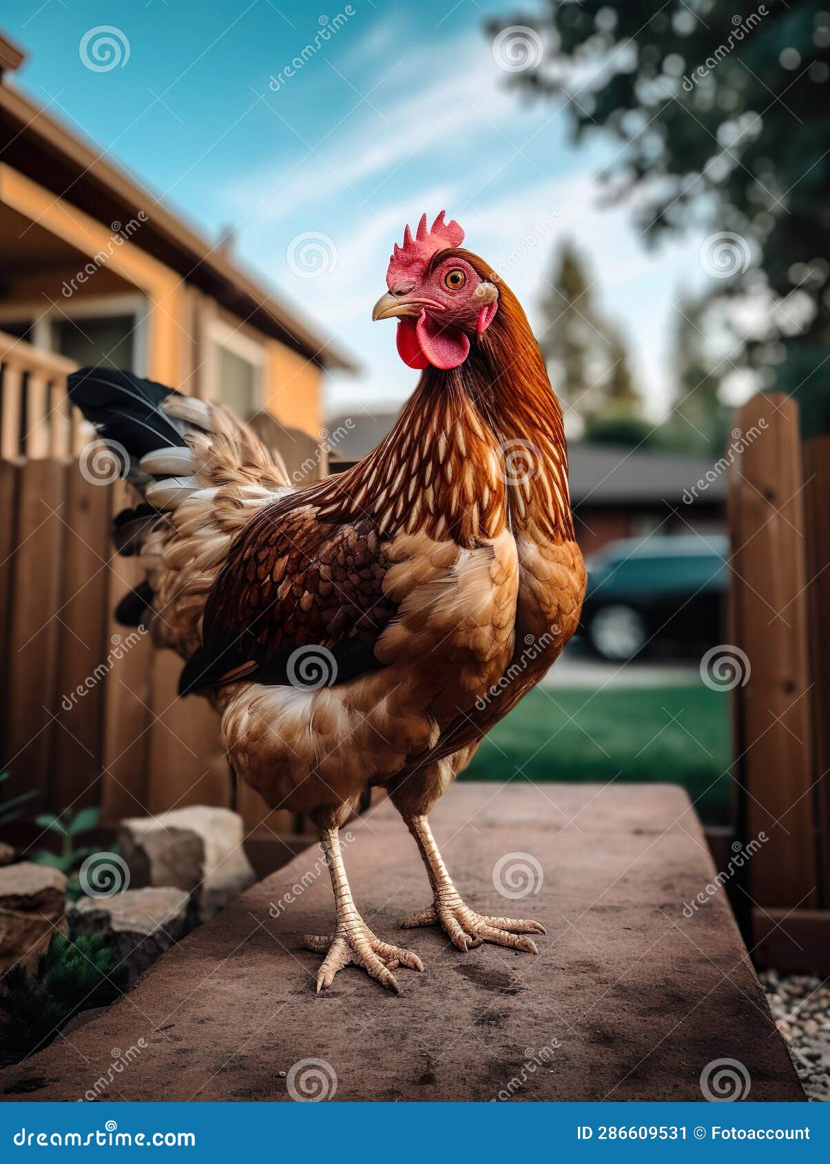 Brown Chicken Posing Proudly InThe Backyard by Sunshine - Generative AI ...