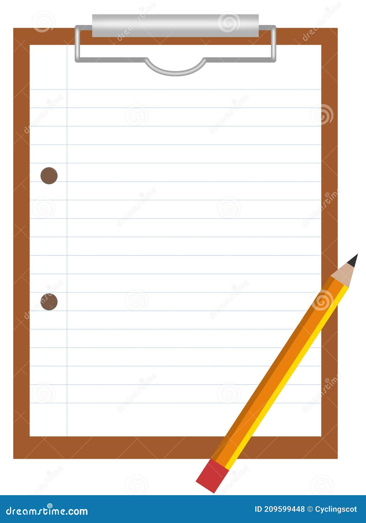 Brown Clipboard with Lined Paper and Yellow Pencil Stock Illustration ...