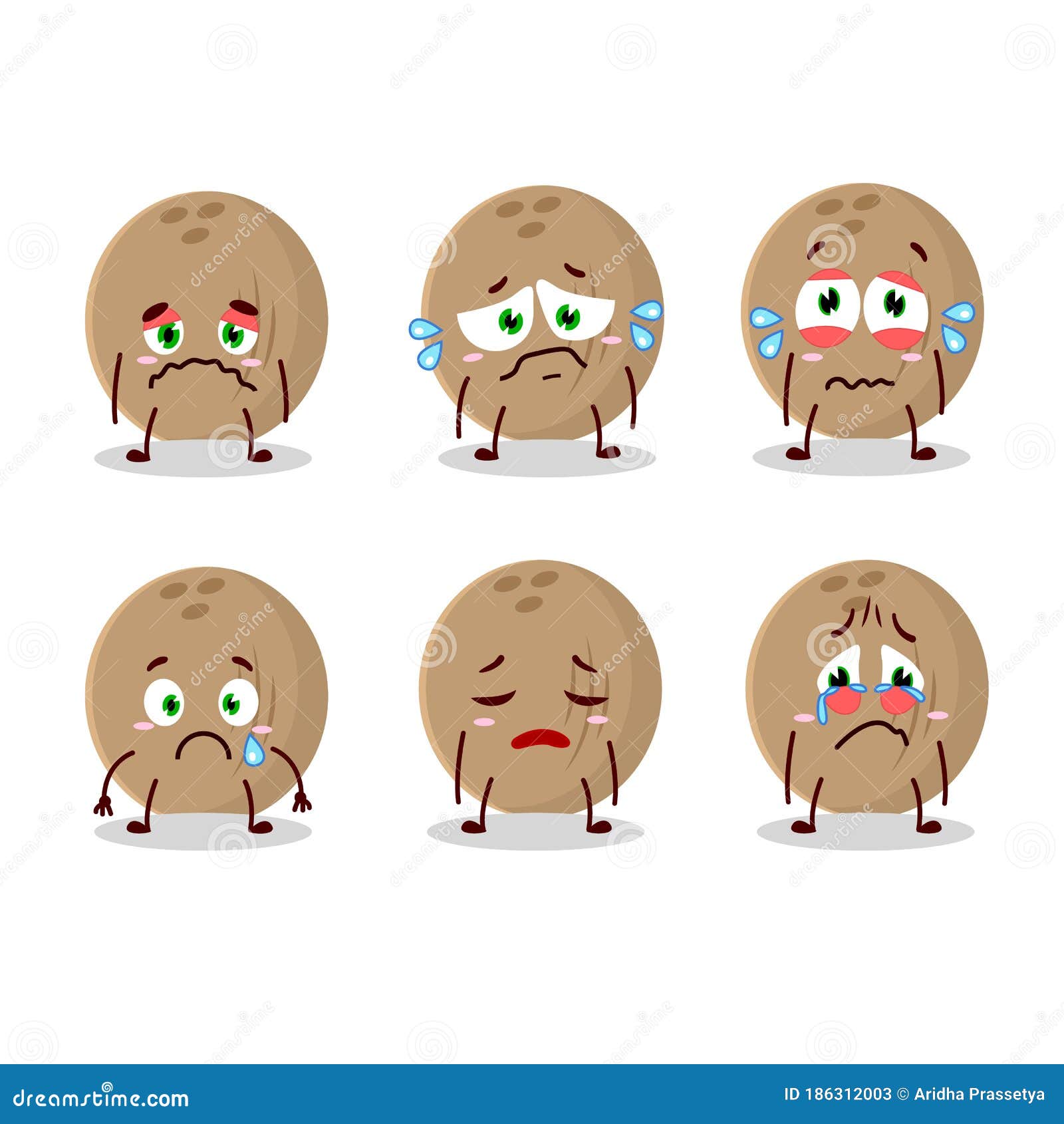 Brown Coconut Cartoon Character with Sad Expression Stock Vector ...