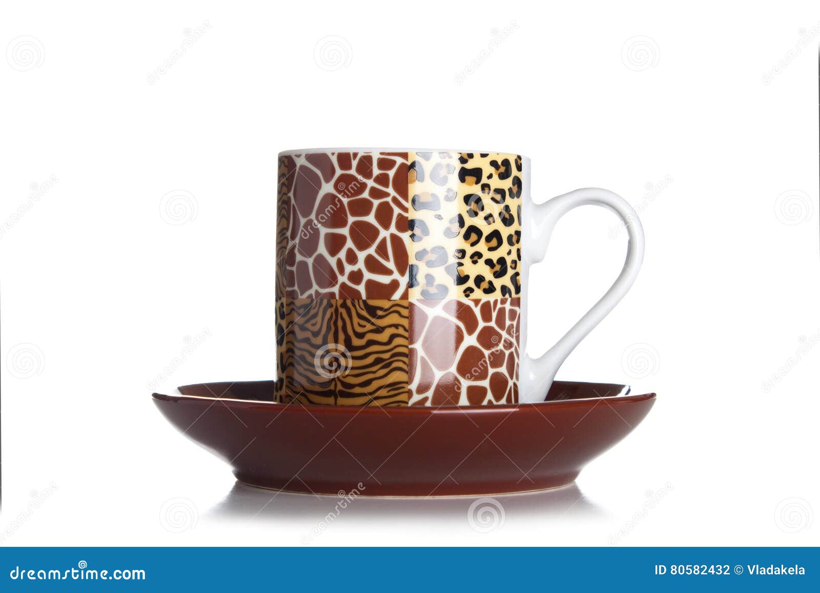 Brown Coffee Cup on White Background with Tiger Print Stock Photo ...