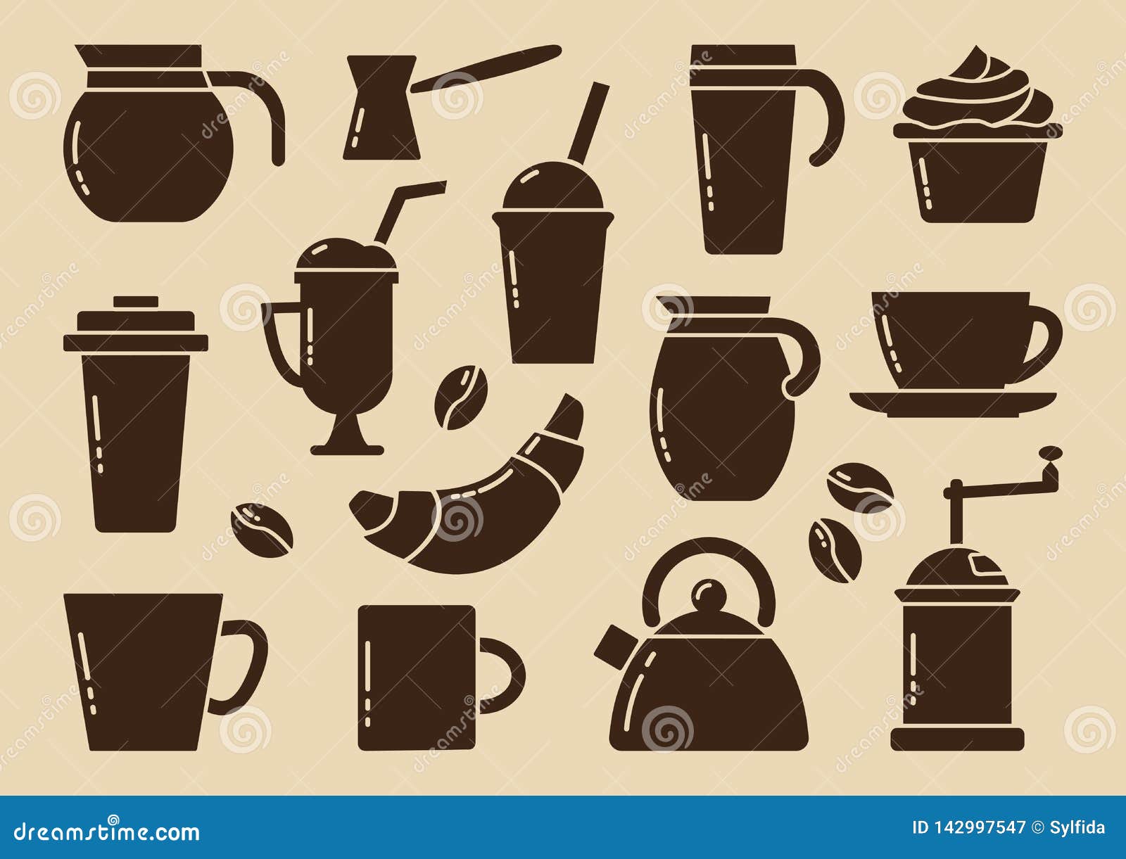 Brown coffee set. Vector stock illustration. Illustration of latte ...