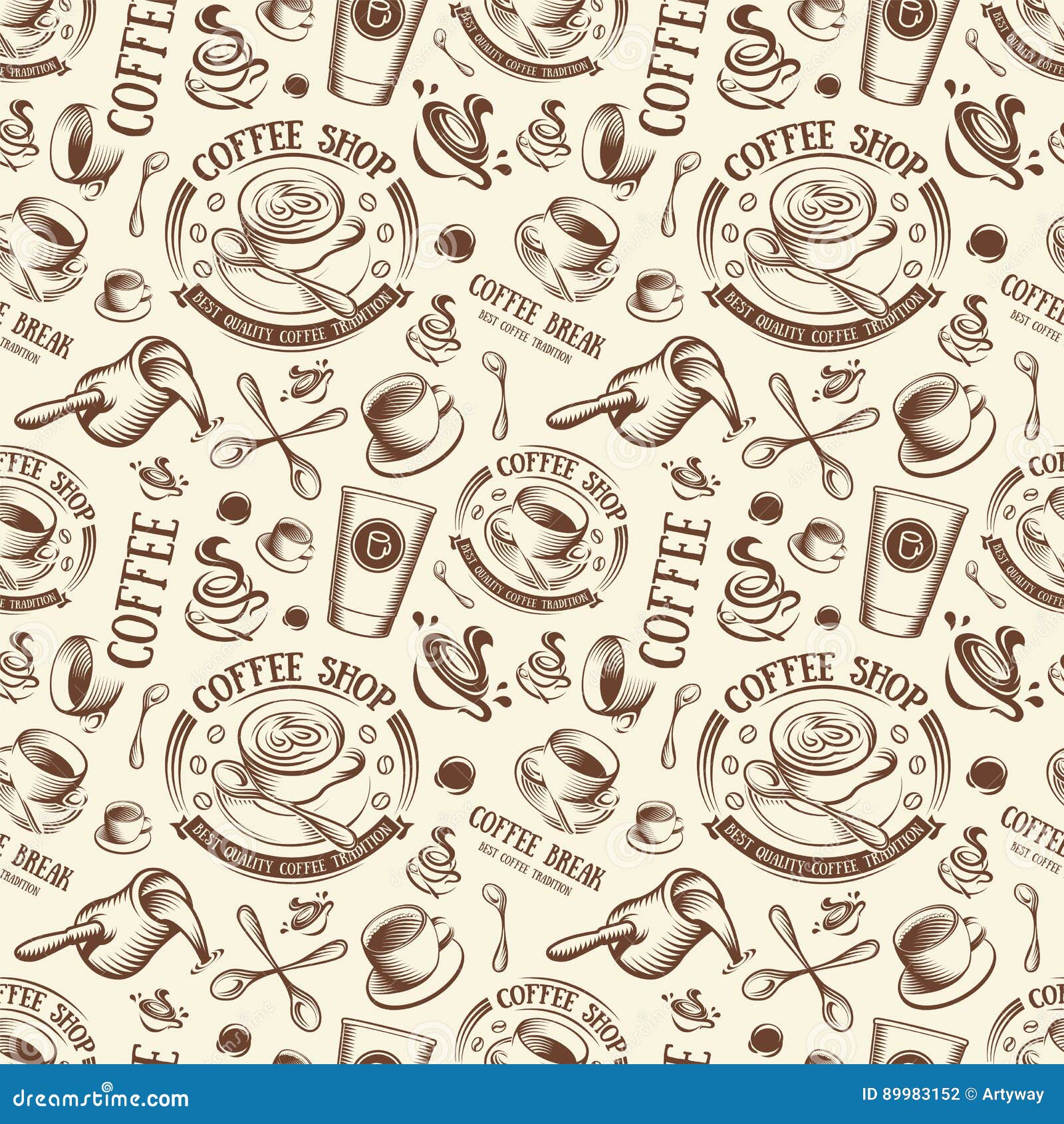 Brown Color Cup in Retro Style Background, Coffee Shop Backdrop Vector ...