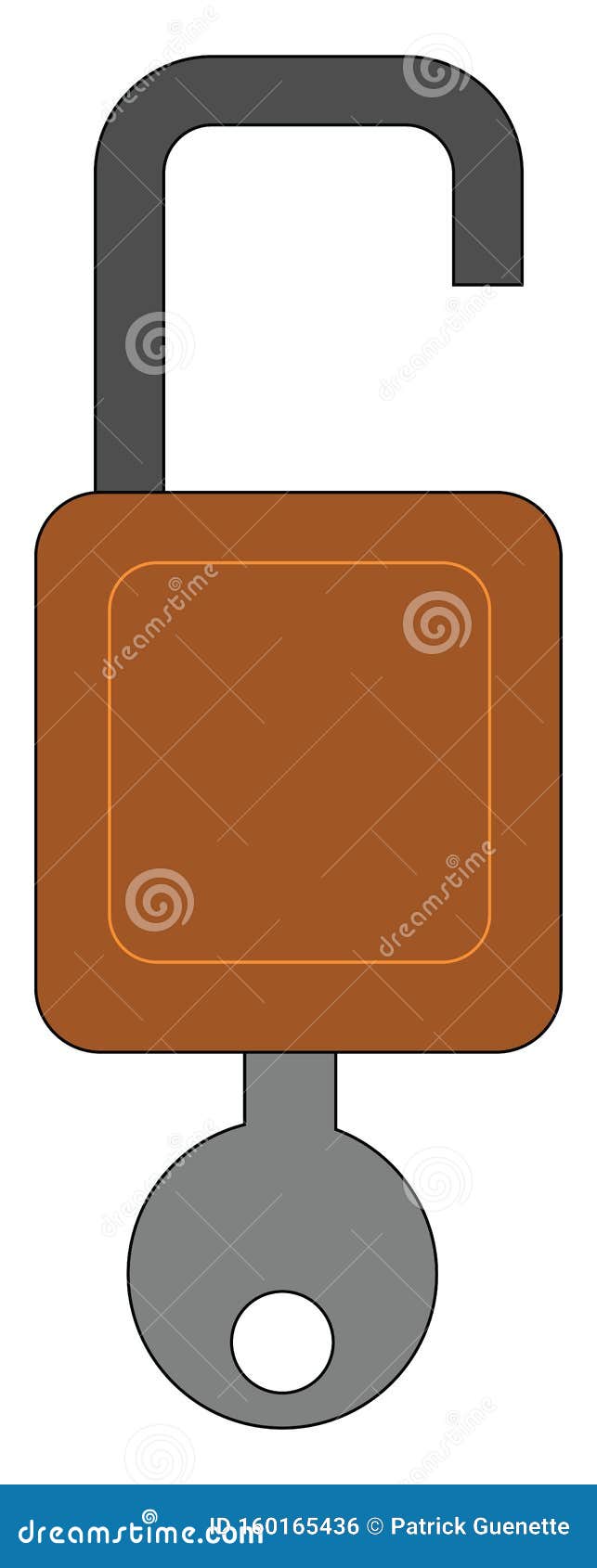 Brown Color Open Lock with Grey Color Key, Black Loop, Vector or Color ...