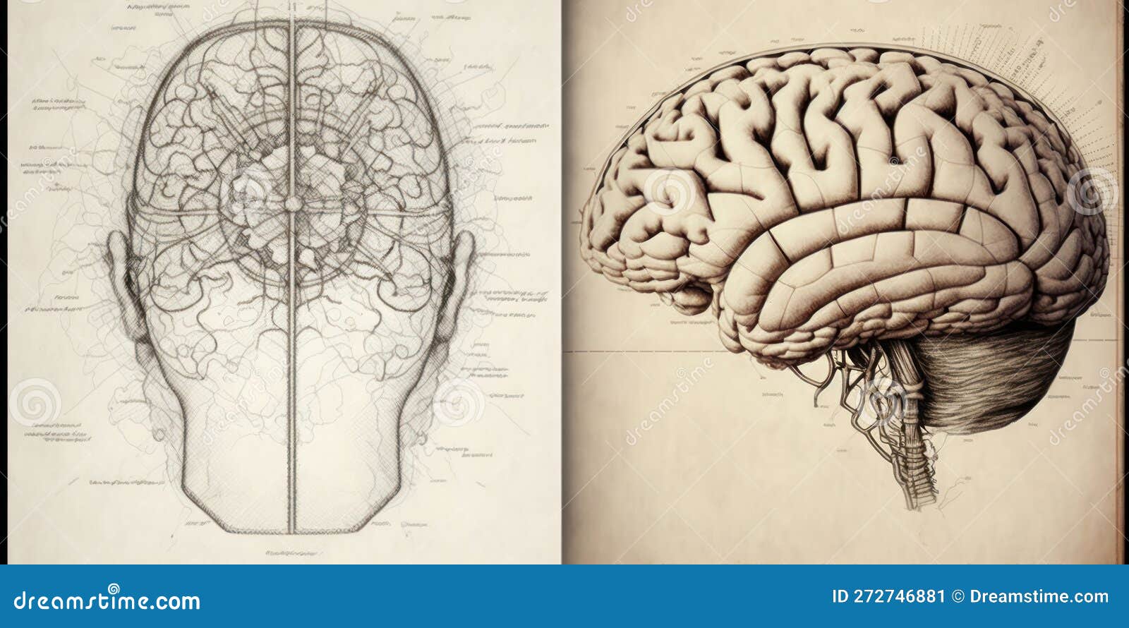 Brown Colored. Human Brain Schematic in Retro Sketch Style. Beautiful ... Brown Colored. Human Brain Schematic in Retro Sketch Style. Beautiful ...