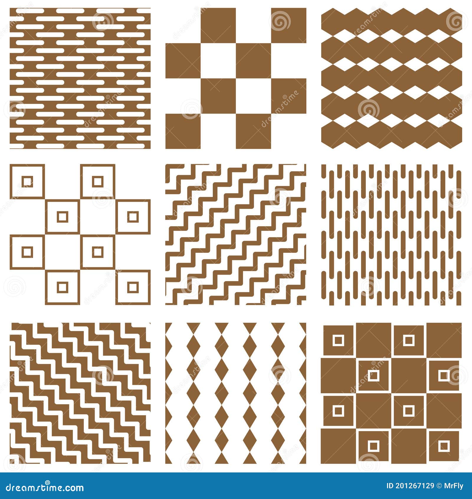 Brown Colour 9 Different Patterns Set, Vector Illustration Stock Vector ...