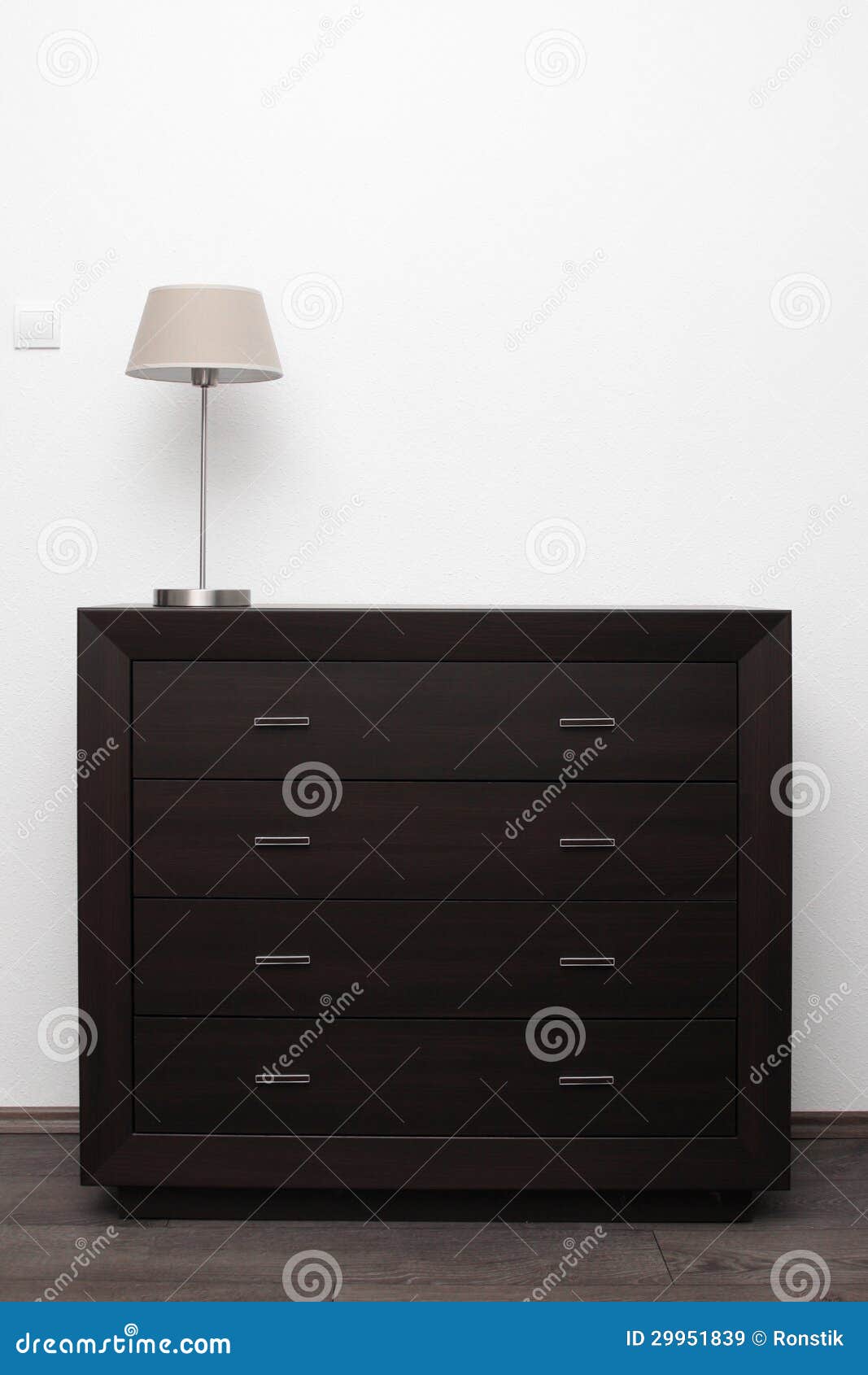 Brown Commode with Lamp in Minimalism Interior Stock Image - Image of ...