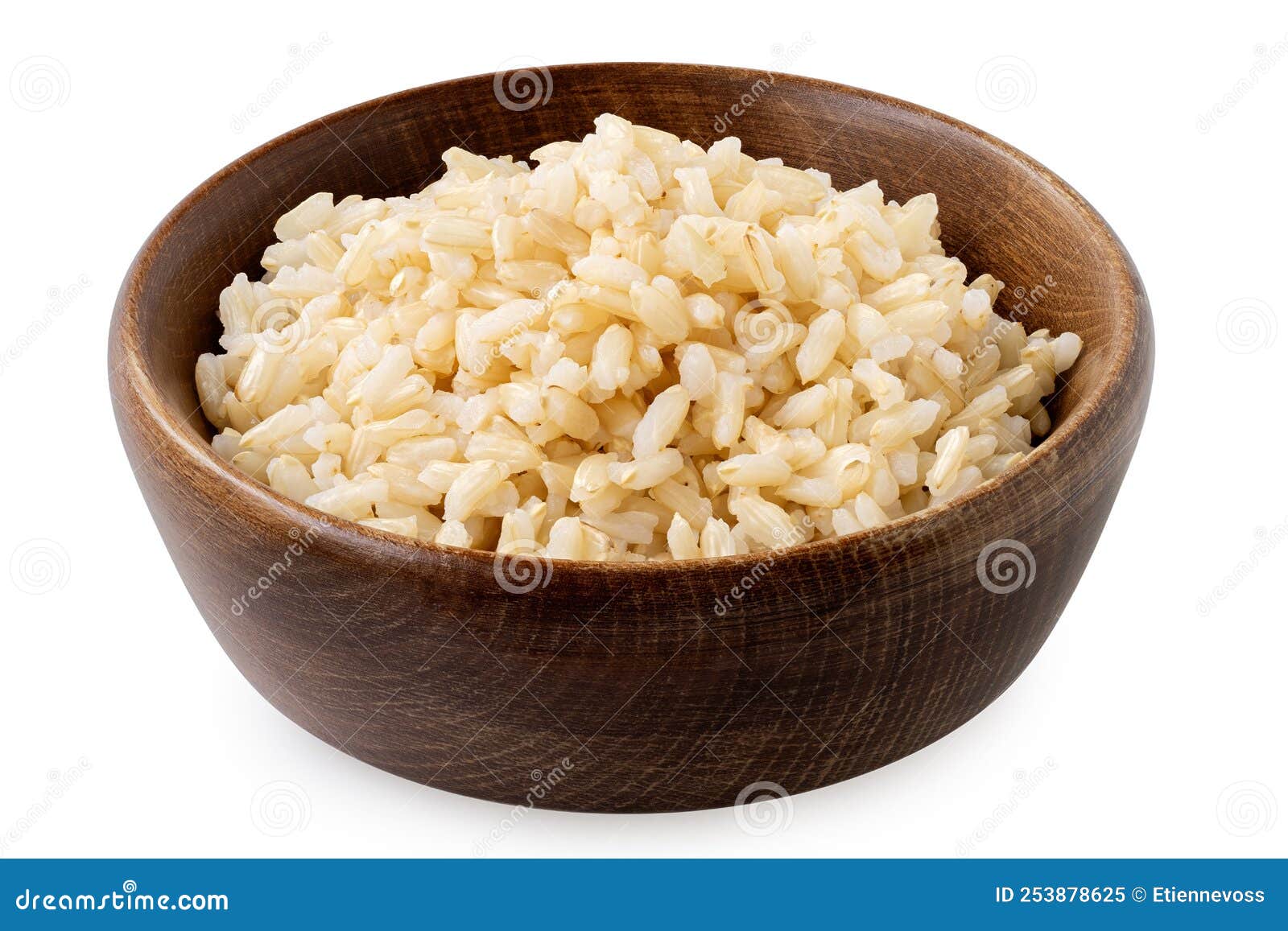 Brown Cooked Rice in a Brown Wood Bowl Isolated on White Stock Image ...