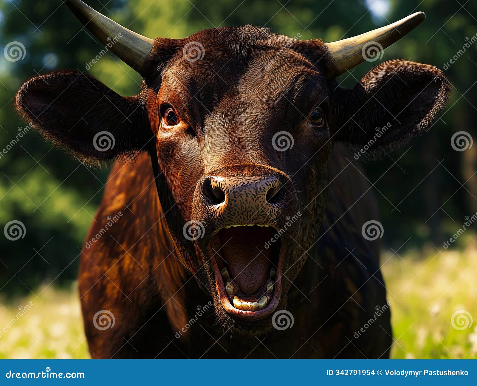 A Brown Cow with Its Mouth Open Showing Its Teeth Stock Photo - Image ...