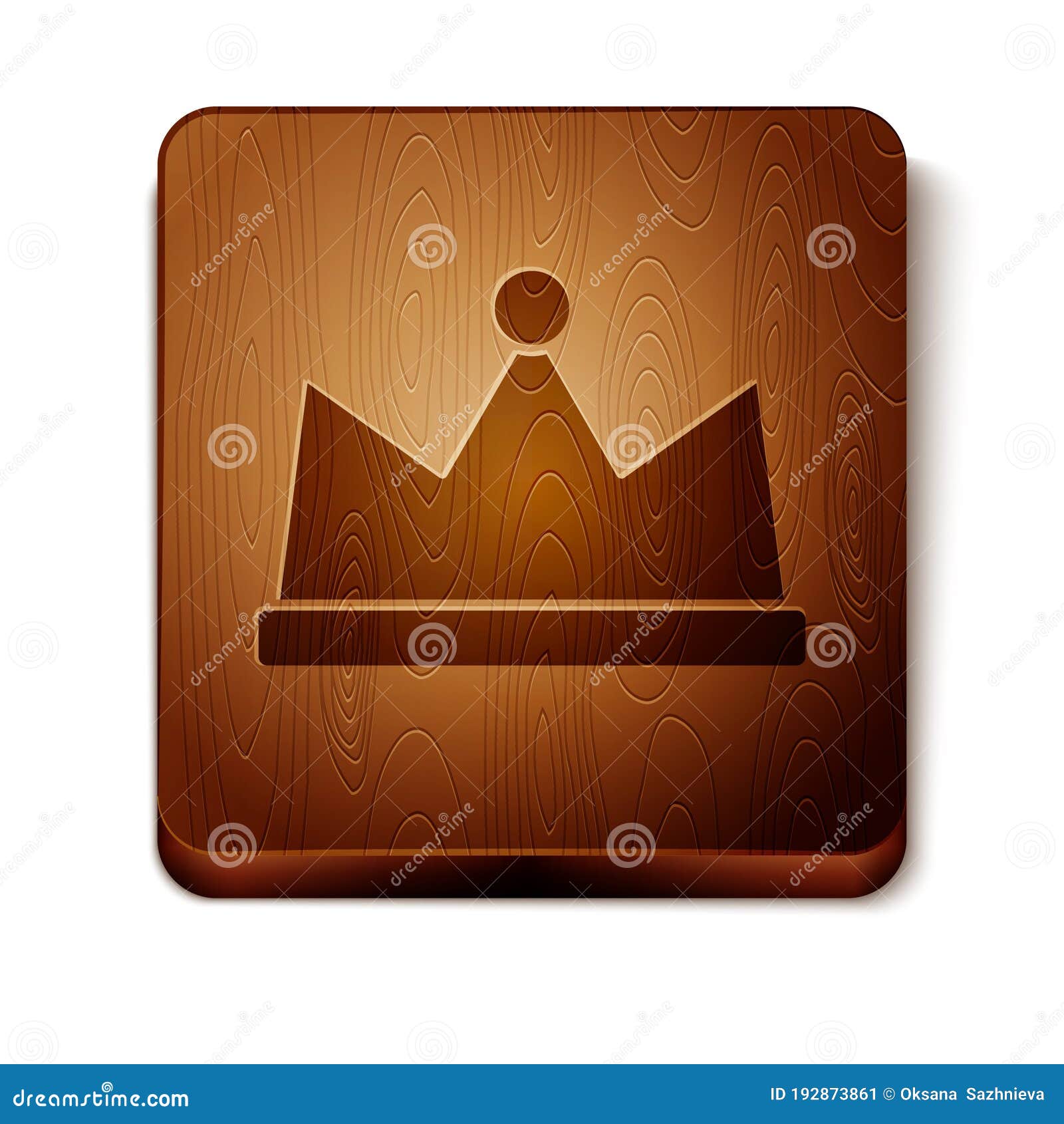 Brown Crown Icon Isolated on White Background. Wooden Square Button ...