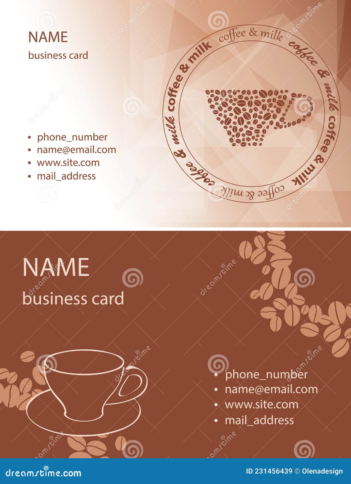 Brown Cups and Coffee Grains - Vector Visit Cards Stock Vector ...