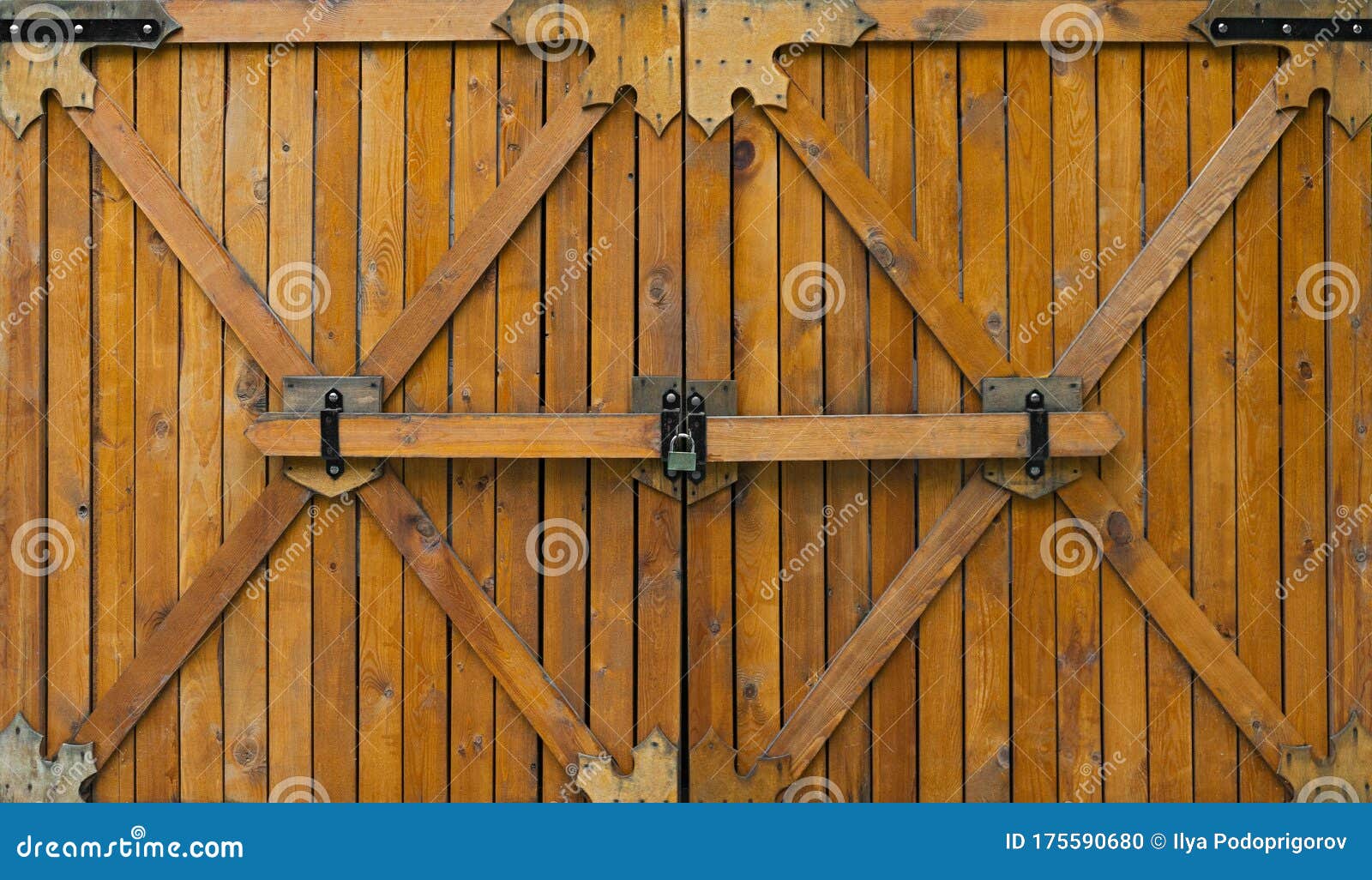 Brown Decorative Wooden Gate with a Lock Stock Photo - Image of house ...