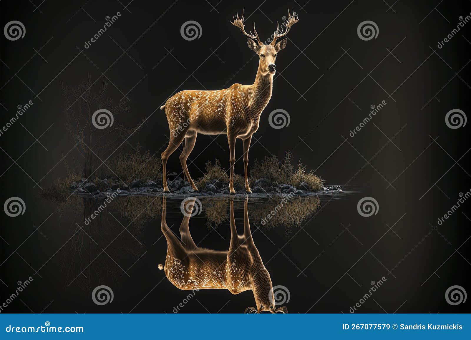 Brown Deer with Reflection. Generative AI Stock Illustration ...
