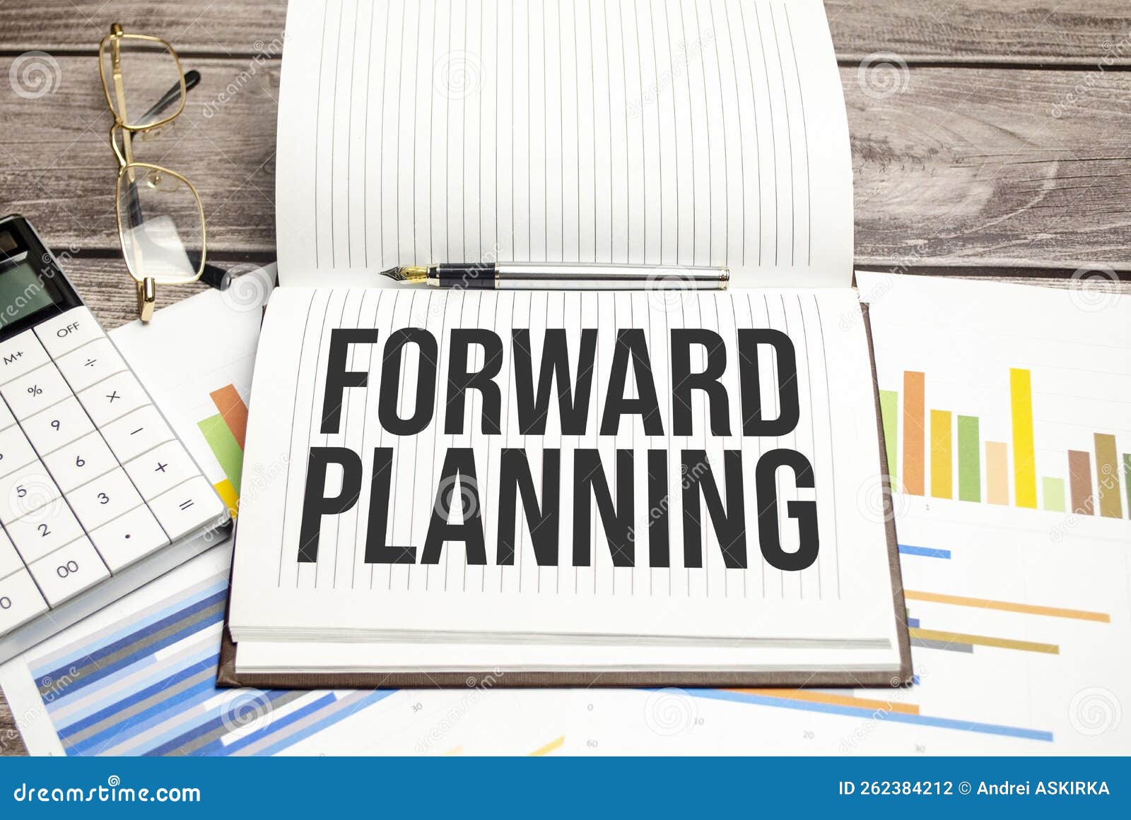 Brown Diary, Charts, Pen and Forward Planning Words Stock Photo - Image ...