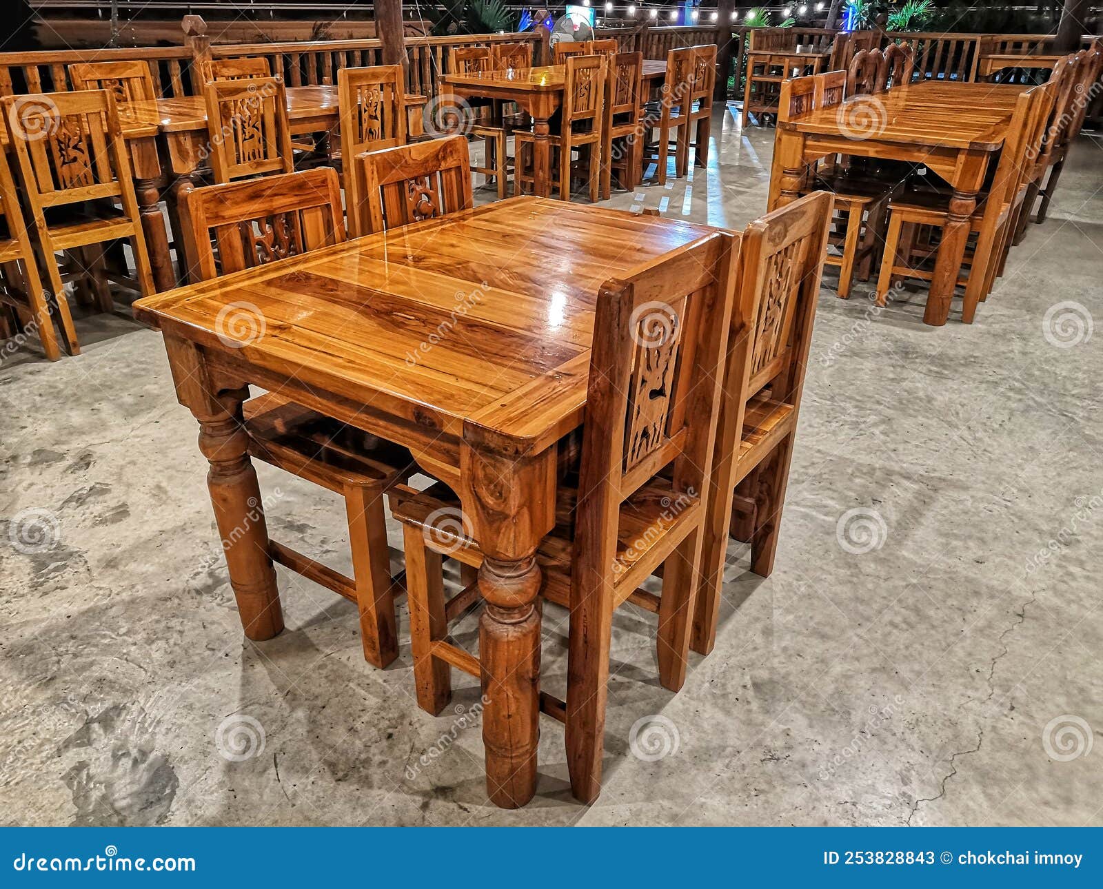 Brown Dining Table at Night Stock Image - Image of shelf, desk: 253828843