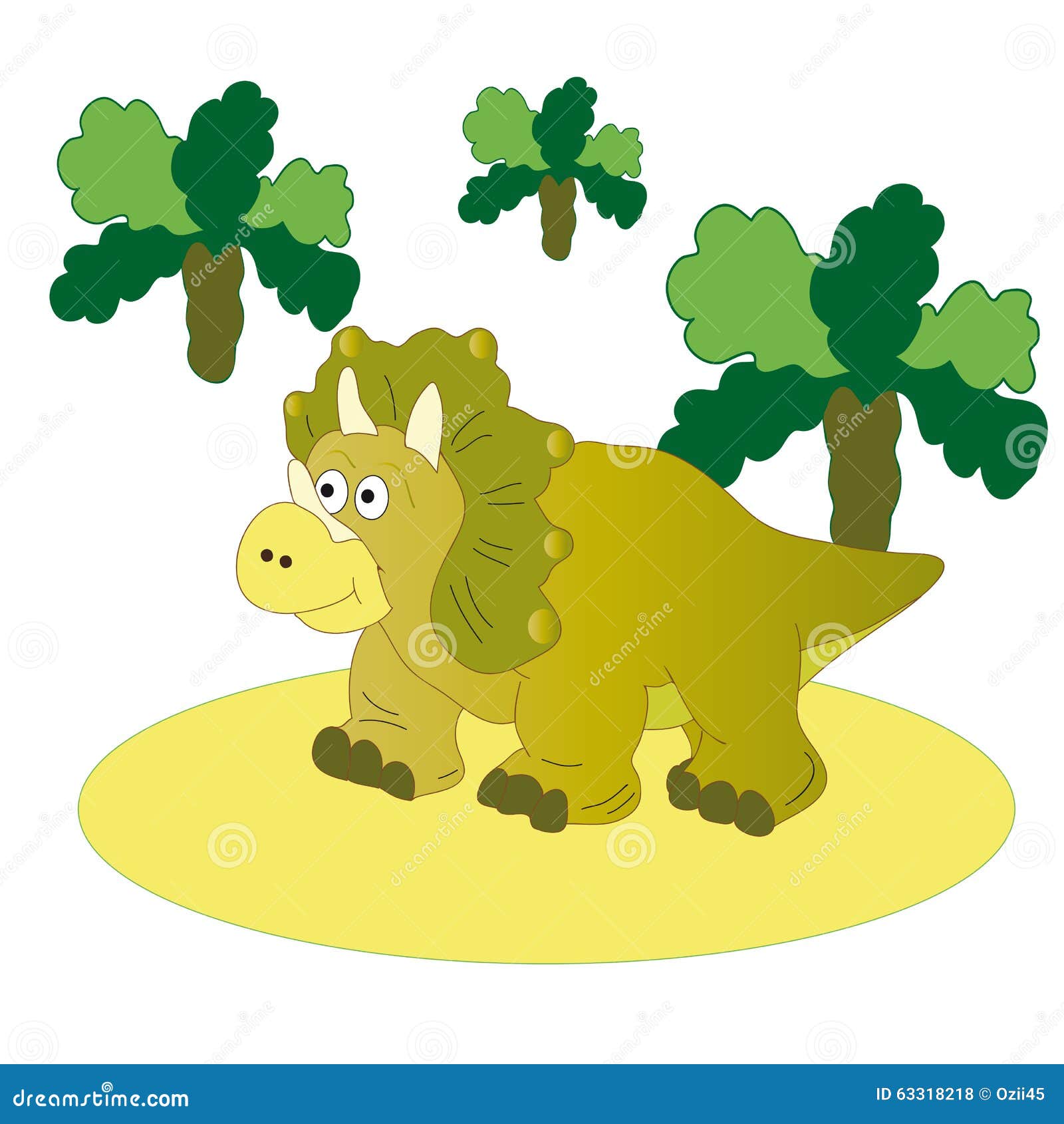 Brown Triceratops . Cute Dinosaur, Cartoon Design. Flat Illustration ...