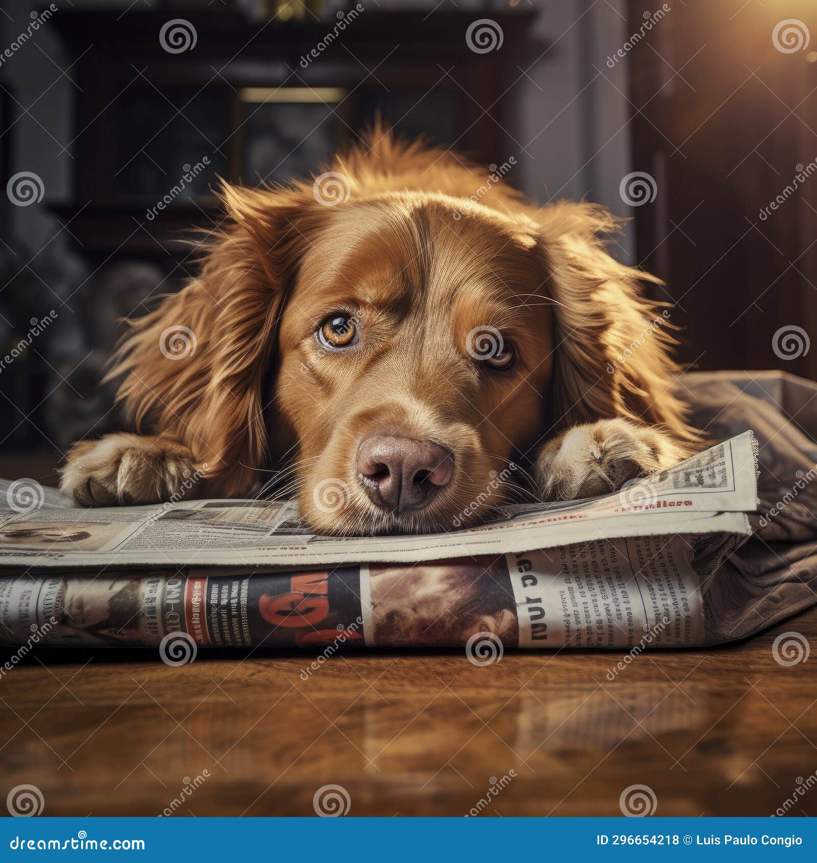 A Brown Dog Relaxing on a Newspaper Stock Photo - Image of information ...