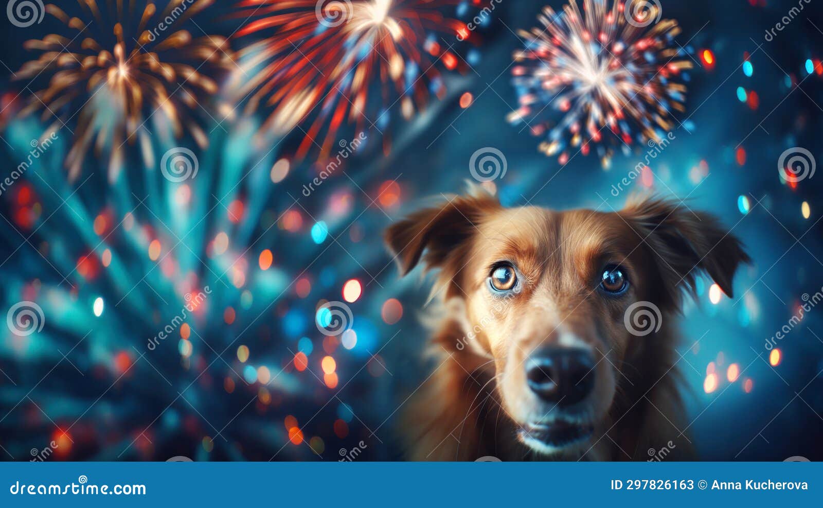 A Brown Dog with Scared Eyes Against a Bokeh Background of Colorful ...