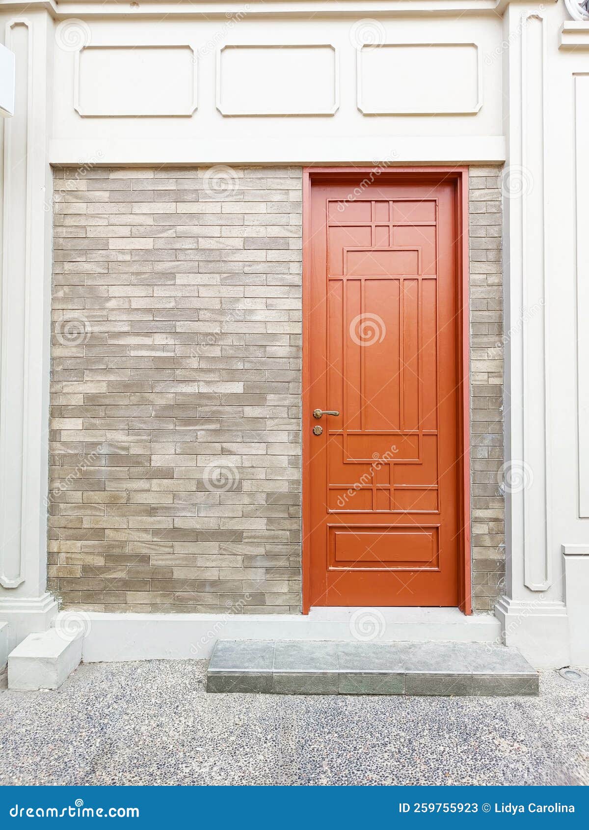 Brown Door Front View with Copy Space. Entrance View with Brown Door ...