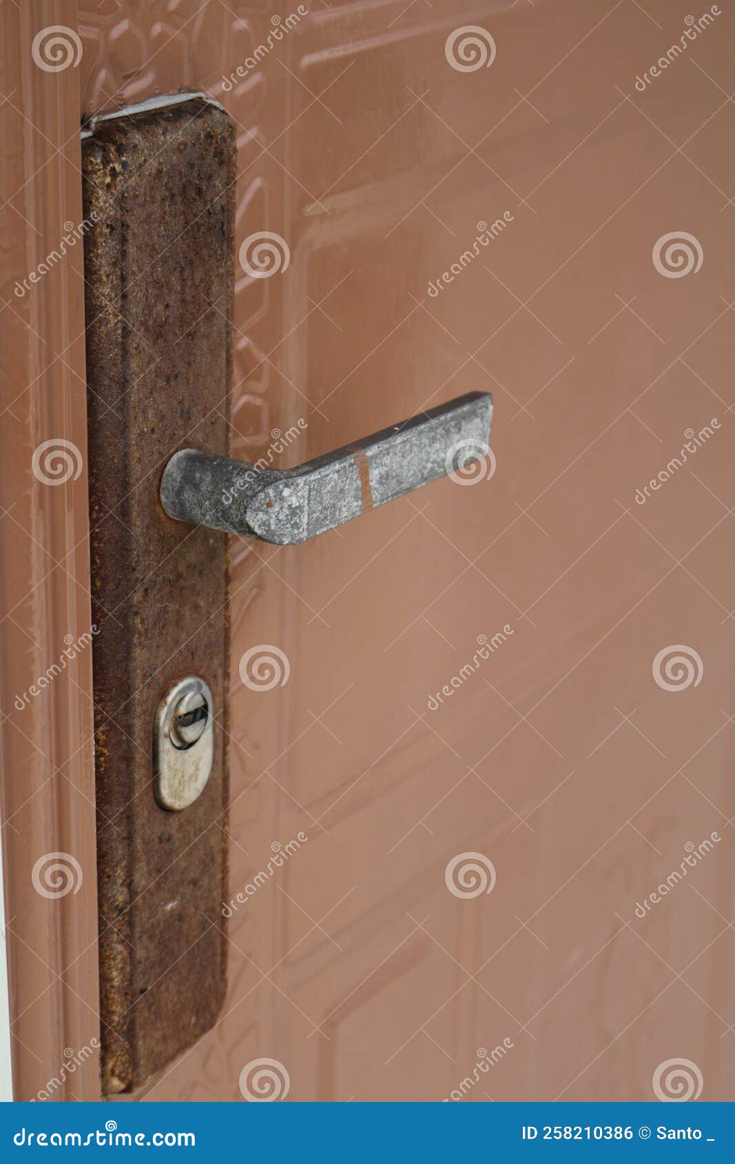 Brown Door with Rusty Door Handle Stock Photo - Image of handle ...