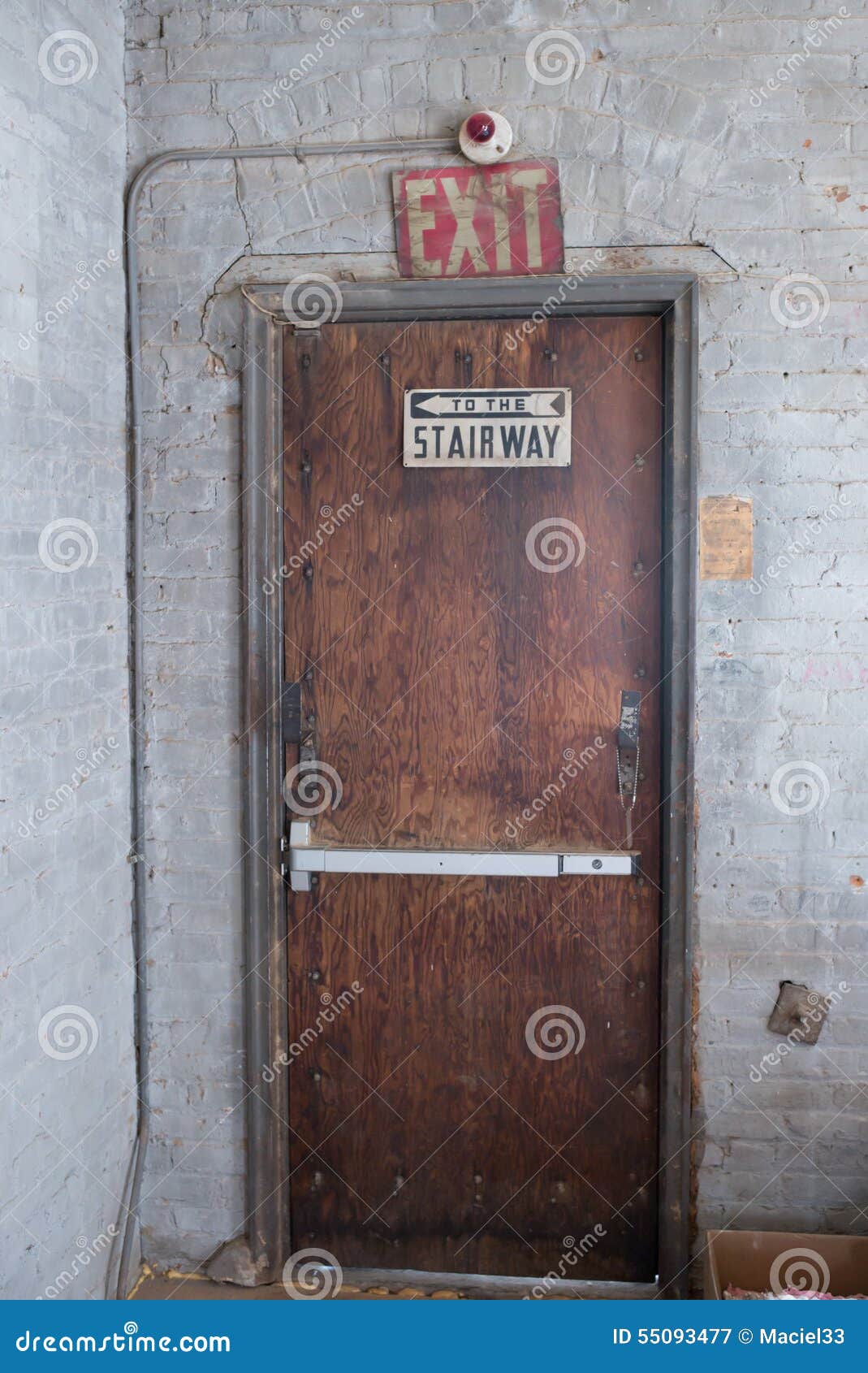 Brown Door Stairway Exit Sign Stock Image - Image of vintage, wall ...