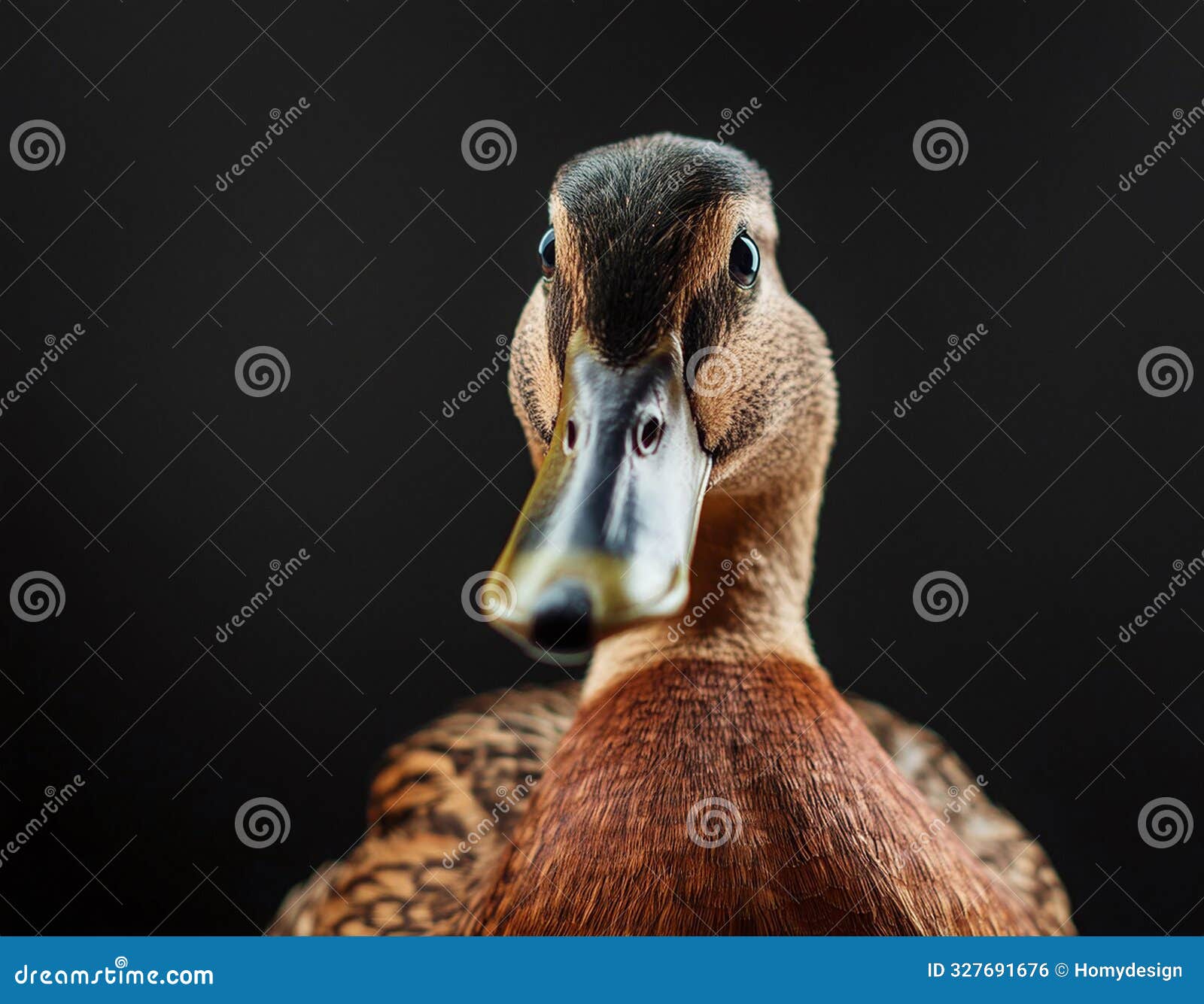 A Brown Duck With A White Stripe Above The Eye And A Blue Beak, Looking ...