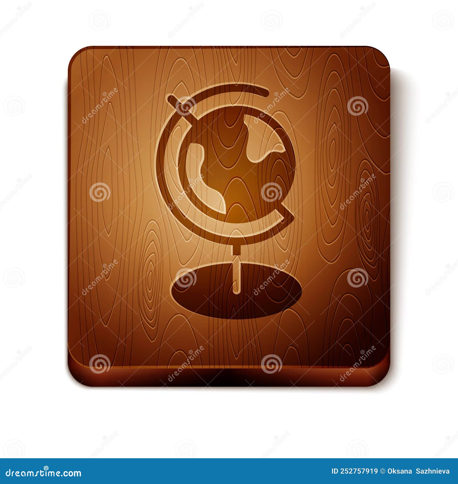 Brown Earth Globe Icon Isolated on White Background. Wooden Square ...