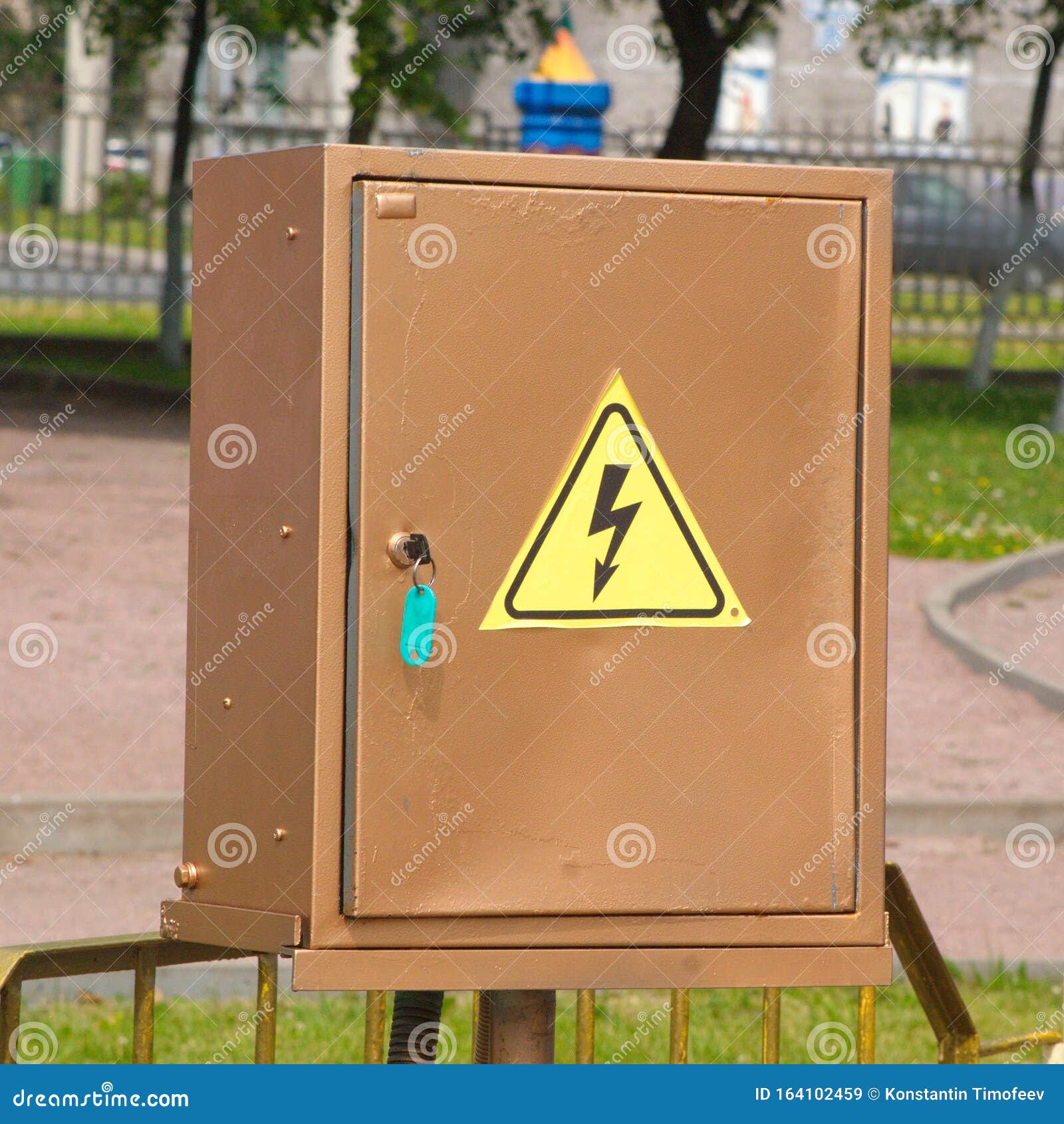 Brown Electrical Cabinet with Caution, High Voltage Sign Stock Image ...
