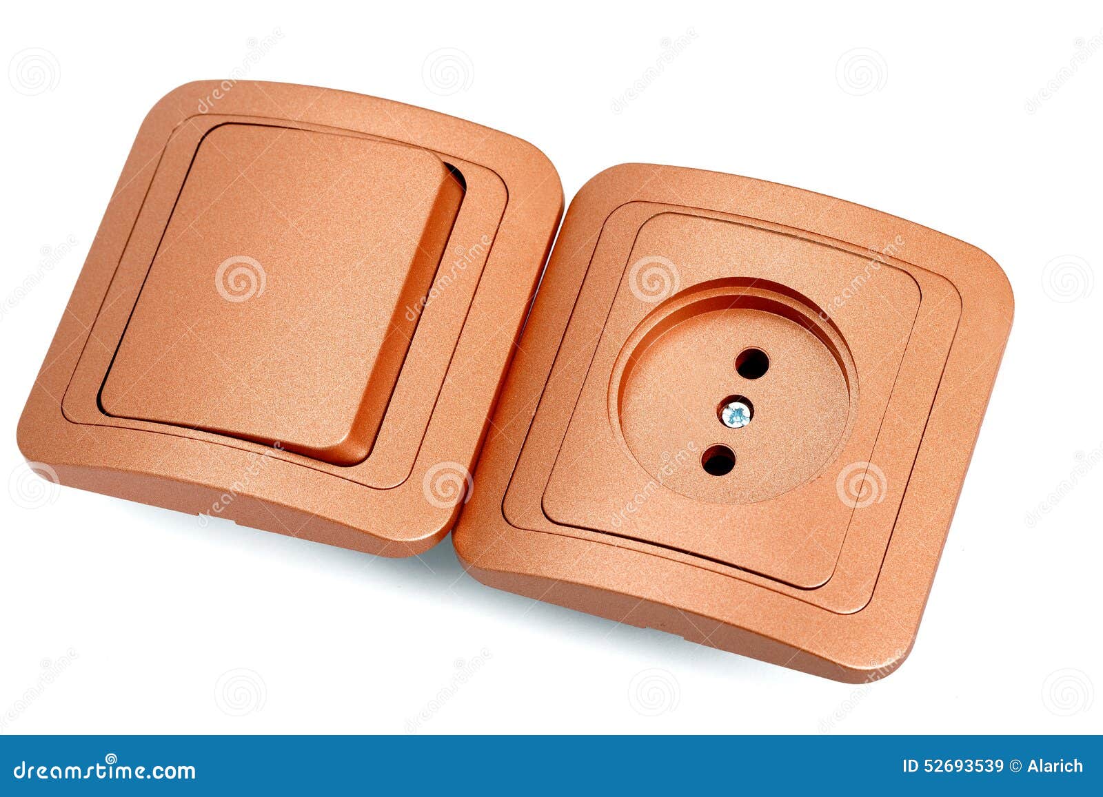 Brown Electrical Outlet and Switch Isolated on White Stock Image ...